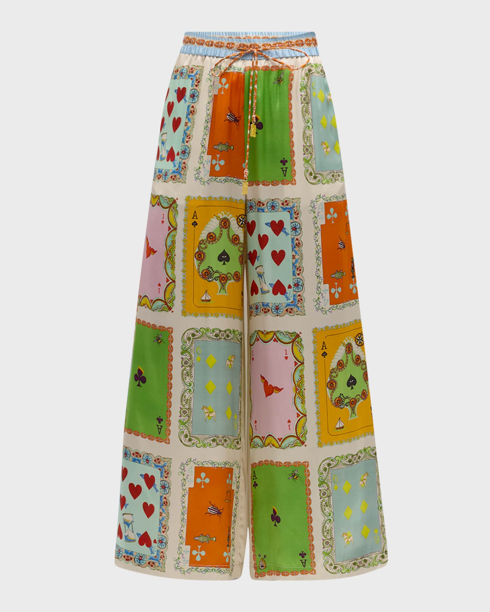 ALEMAIS Rummy Sandwashed Silk Satin Wide-Leg Pants | Neiman Marcus