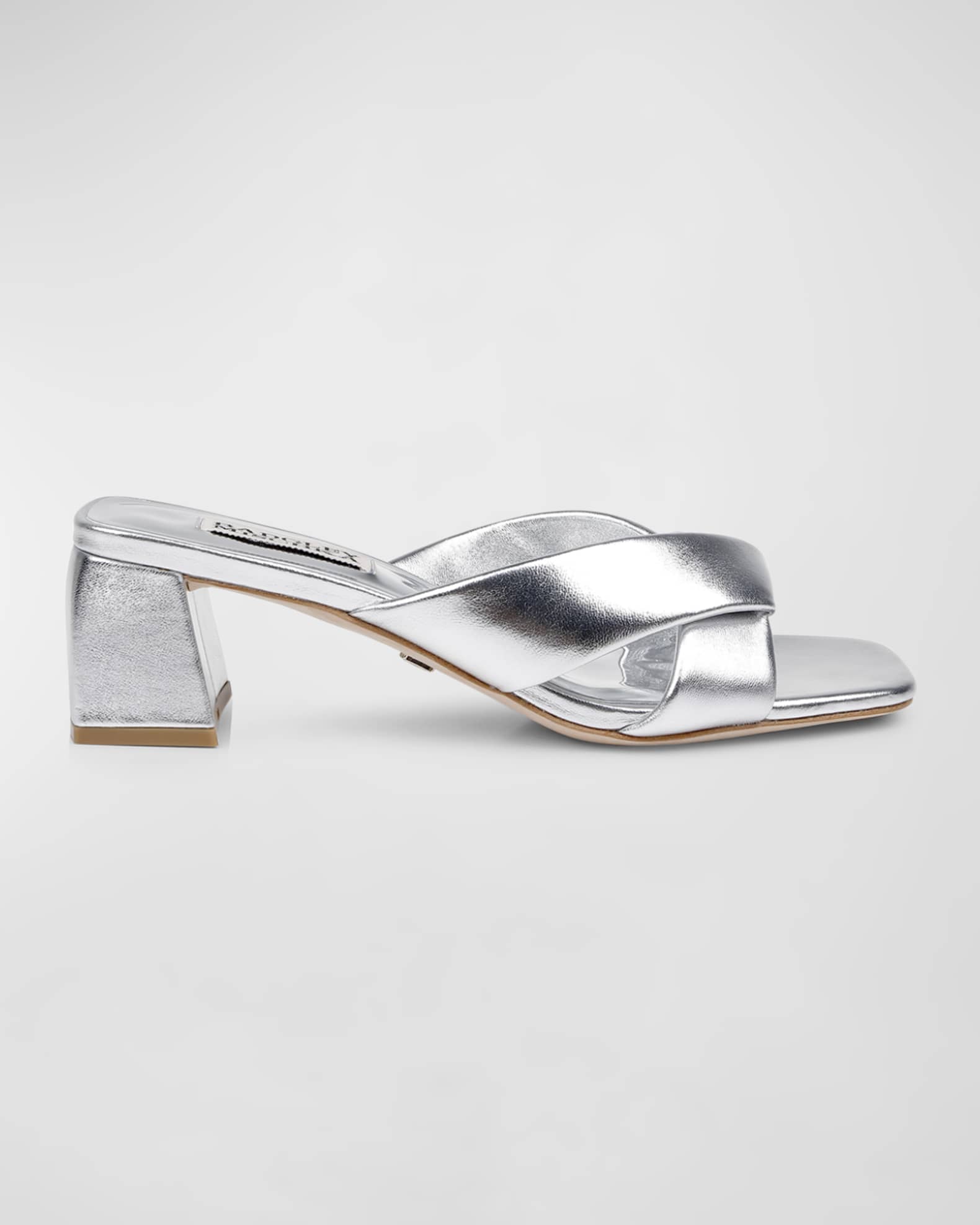 Badgley Mischka Briella Metallic Block-Heel Mule Sandals | Neiman Marcus
