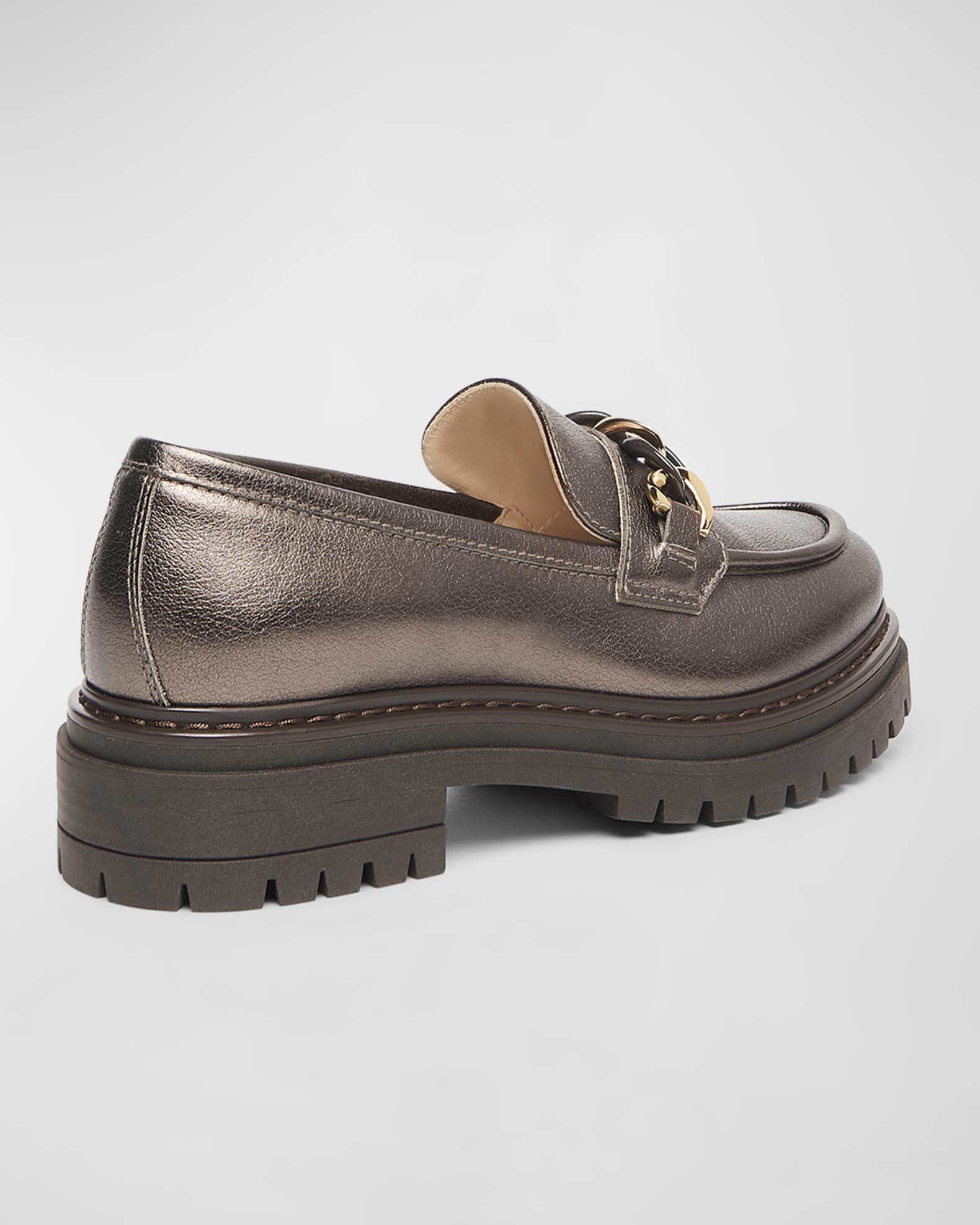 NeroGiardini Metallic Leather Chain Lug-Sole Loafers | Neiman Marcus