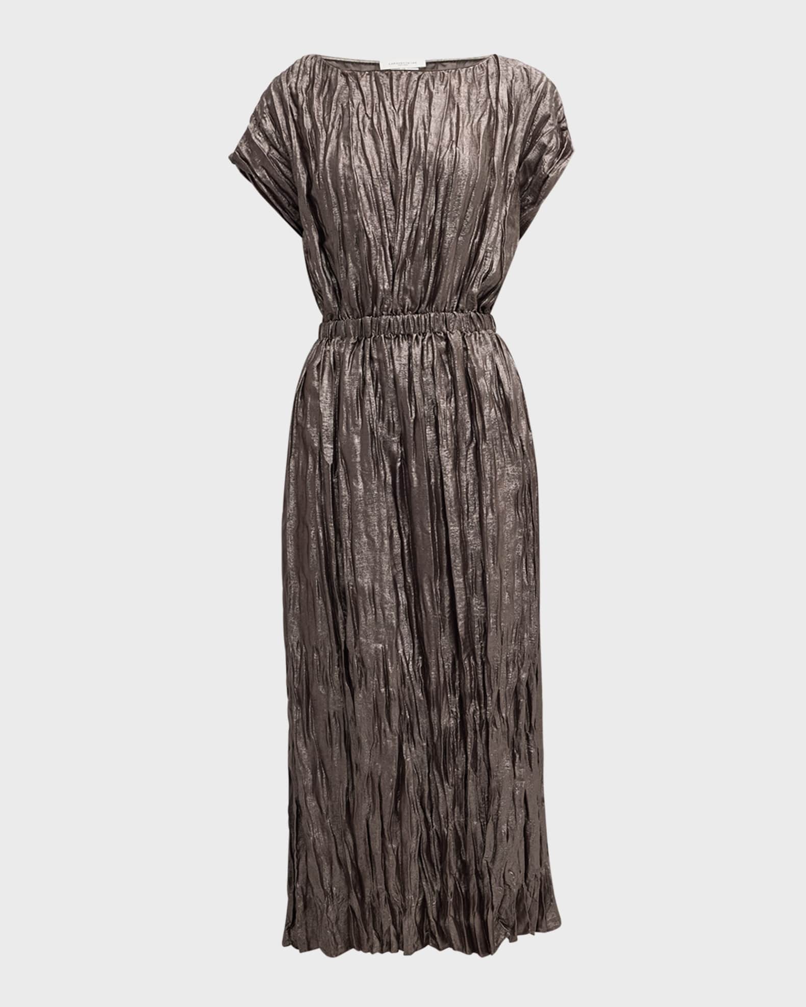 Lafayette 148 New York Crinkled Metallic Foil Midi Dress | Neiman Marcus
