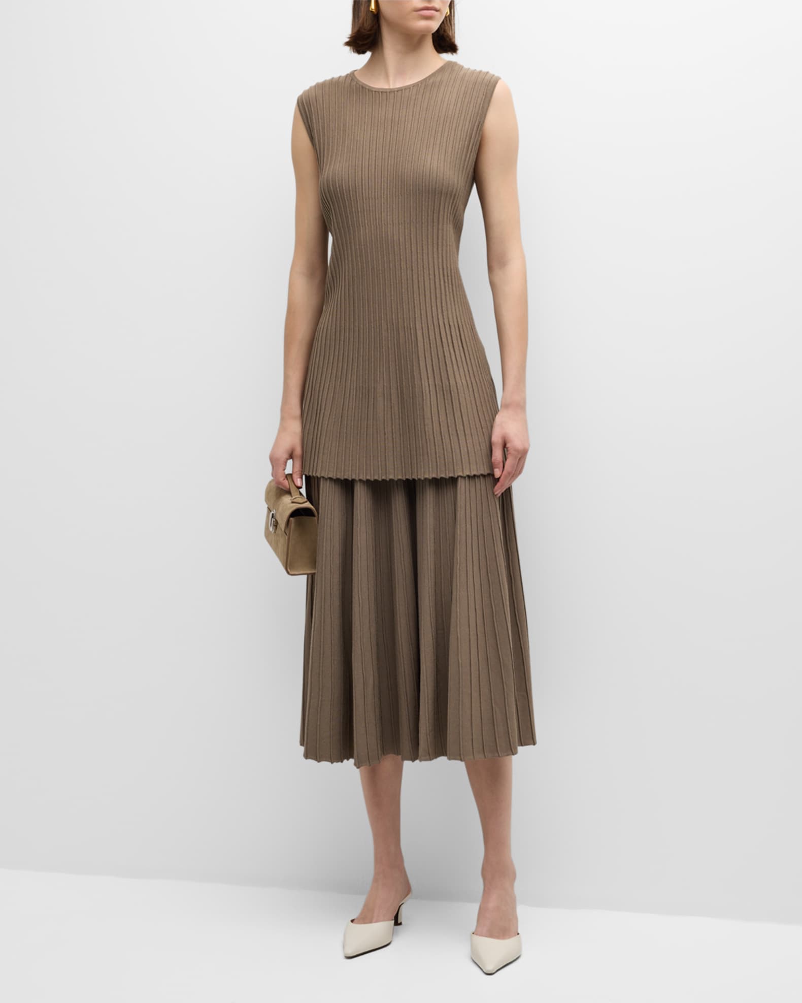 Lafayette 148 New York Ribbed Matte Crepe Midi Skirt | Neiman Marcus