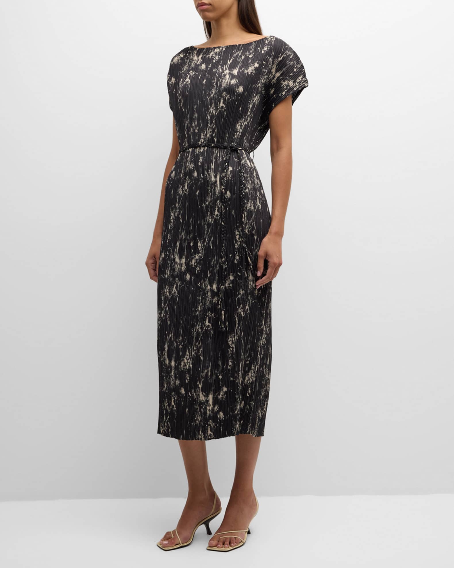 Lafayette 148 New York Pleated Abstract-Print Dolman-Sleeve Midi Dress ...