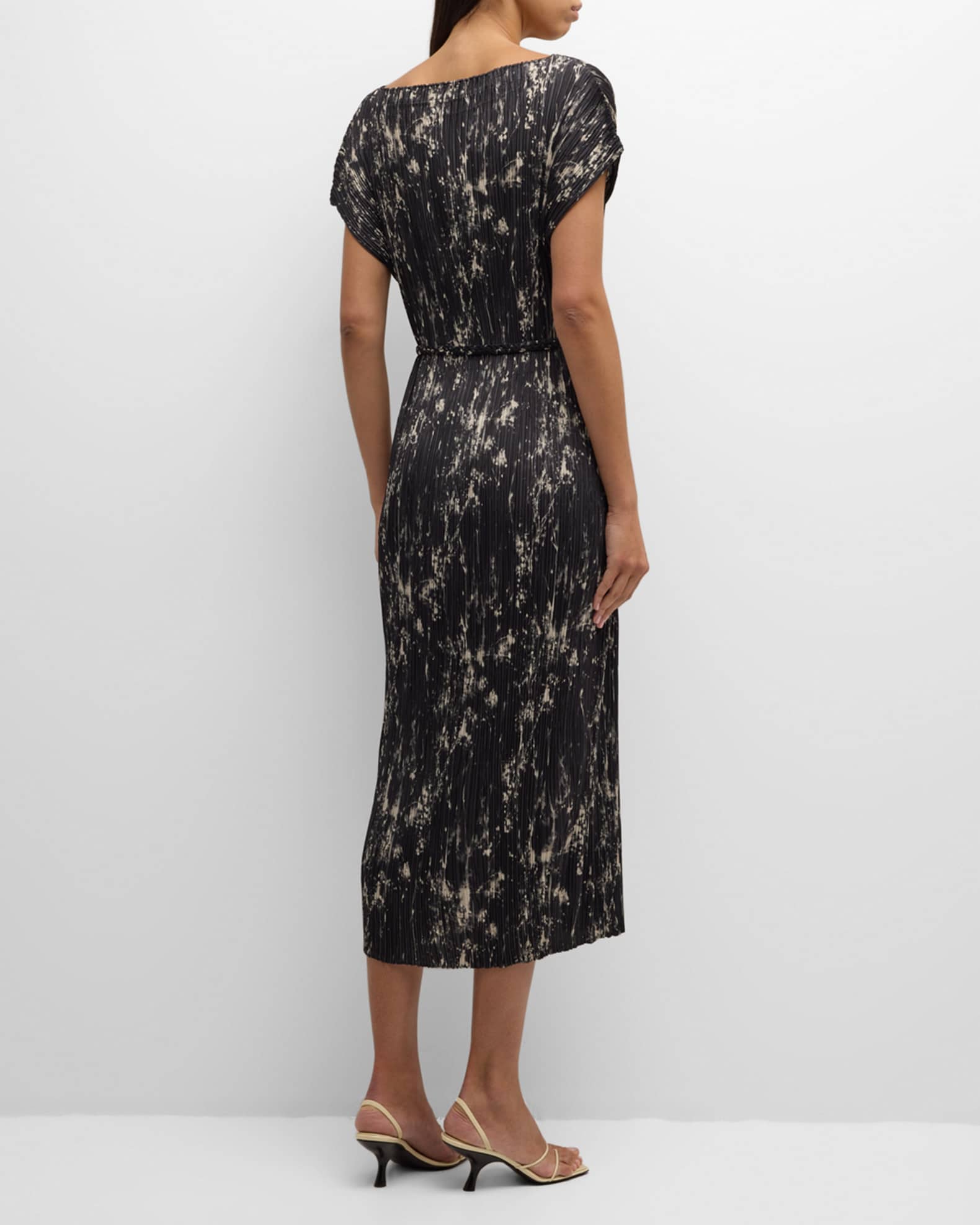 Lafayette 148 New York Pleated Abstract-Print Dolman-Sleeve Midi Dress ...