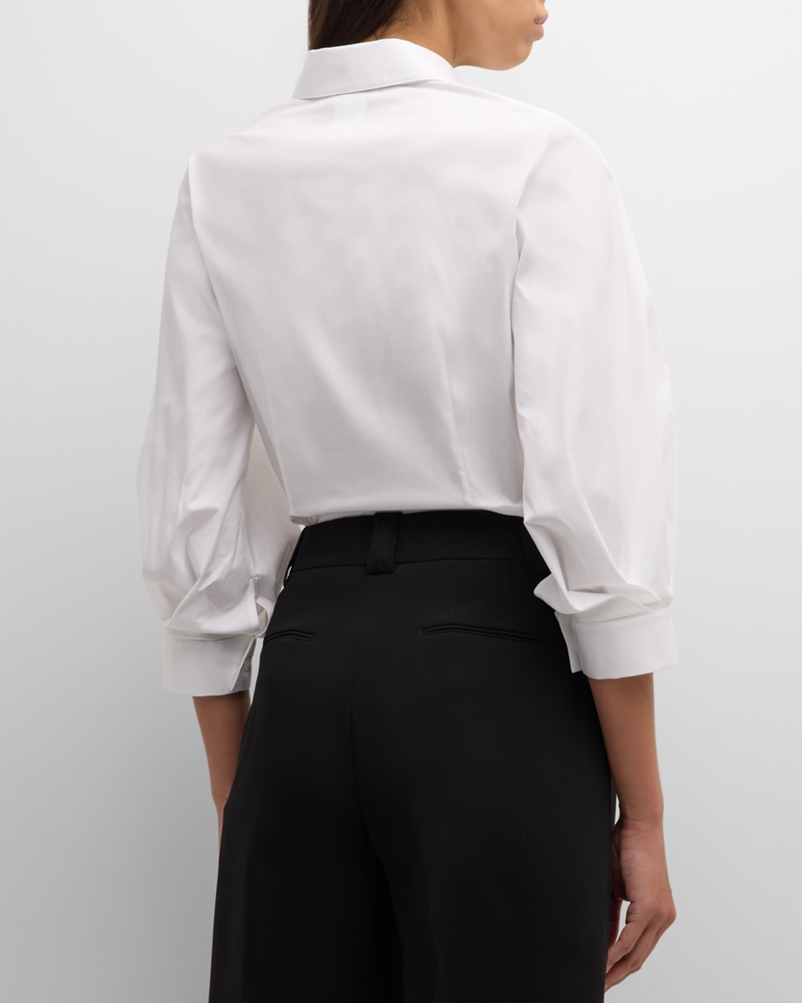 Lafayette 148 New York Pleated-Sleeve Cotton Blouse | Neiman Marcus