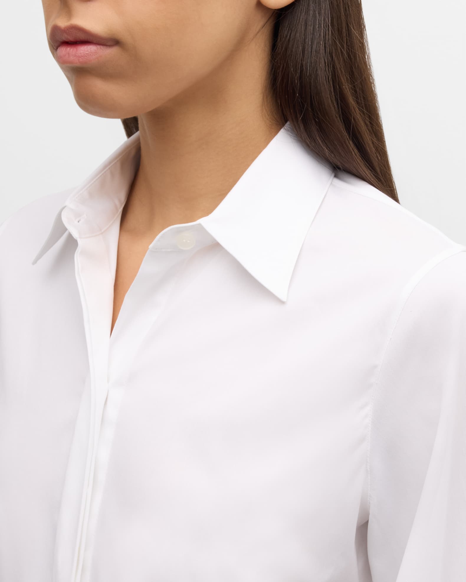 Lafayette 148 New York Pleated-Sleeve Cotton Blouse | Neiman Marcus