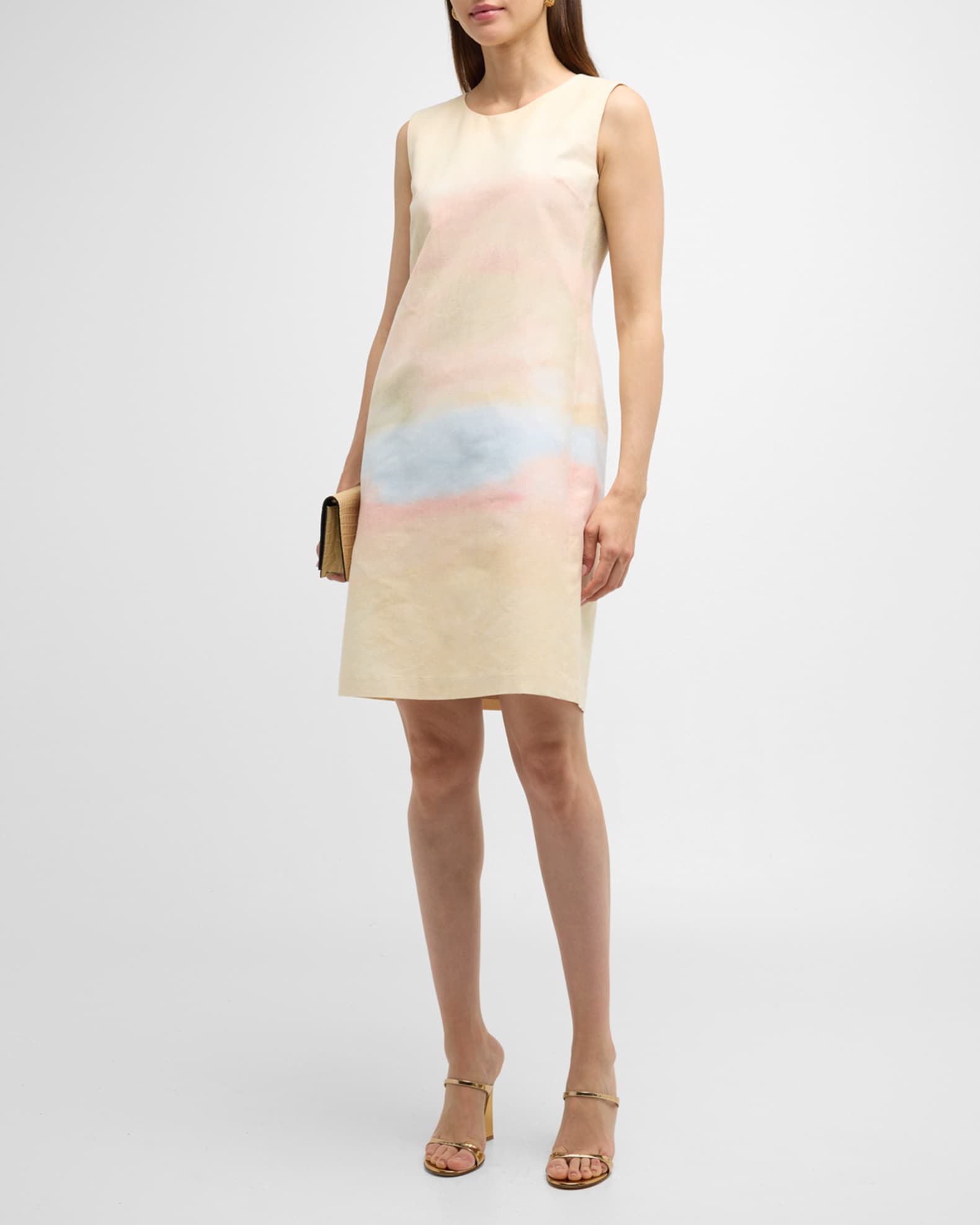 Lafayette 148 New York Horizon-Print Cotton Canvas Dress | Neiman Marcus