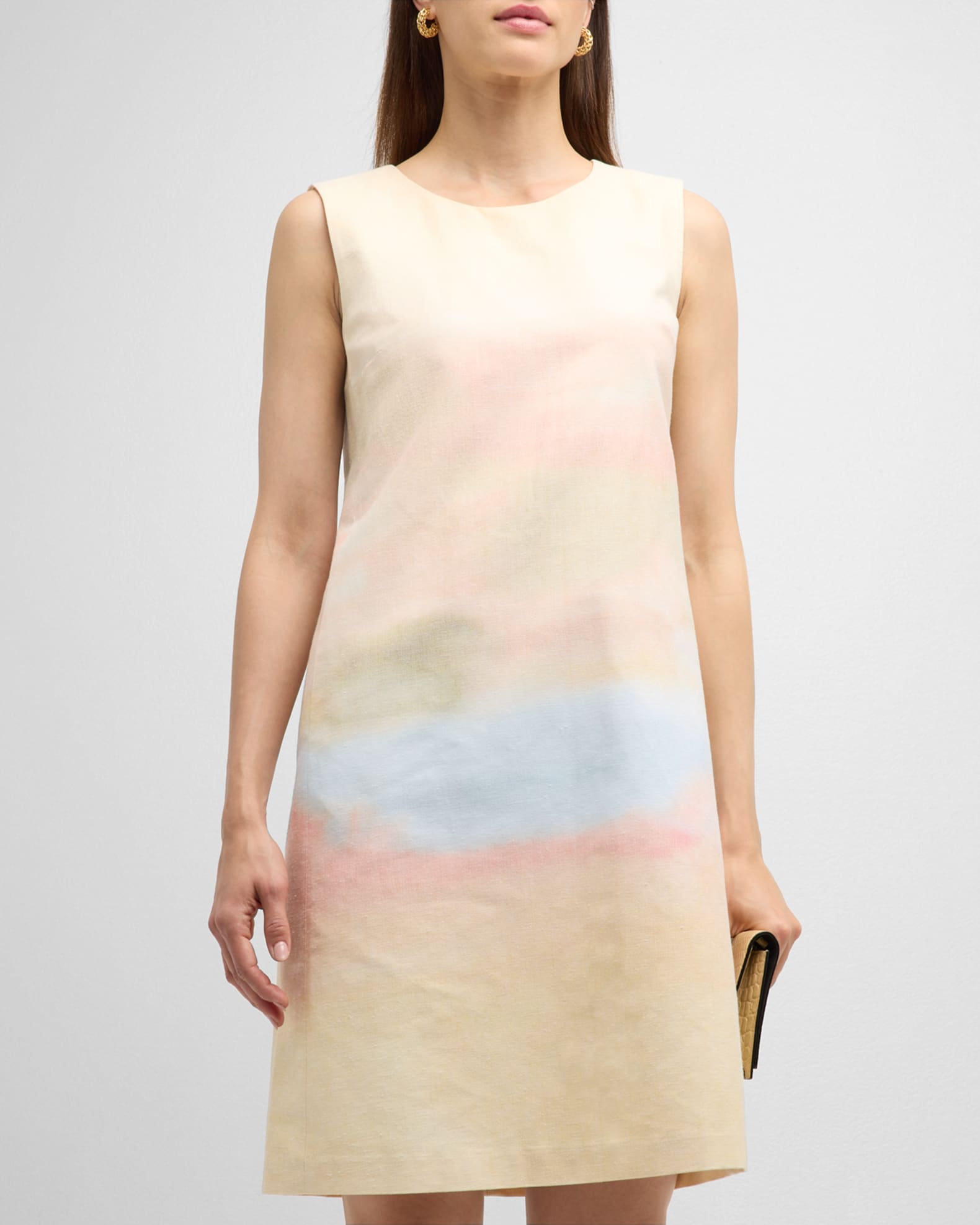 Lafayette 148 New York Horizon-Print Cotton Canvas Dress | Neiman Marcus