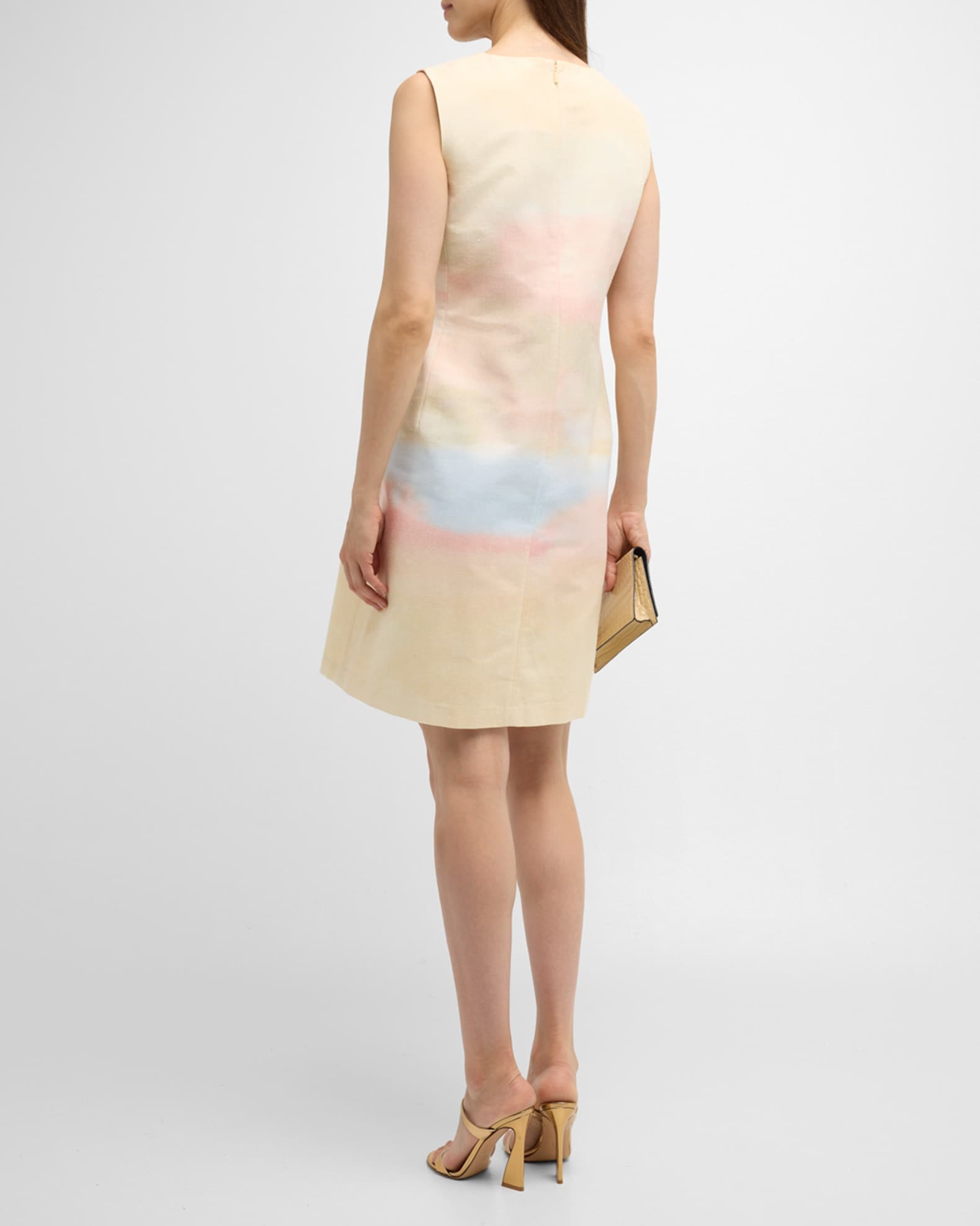 Lafayette 148 New York Horizon-Print Cotton Canvas Dress | Neiman Marcus