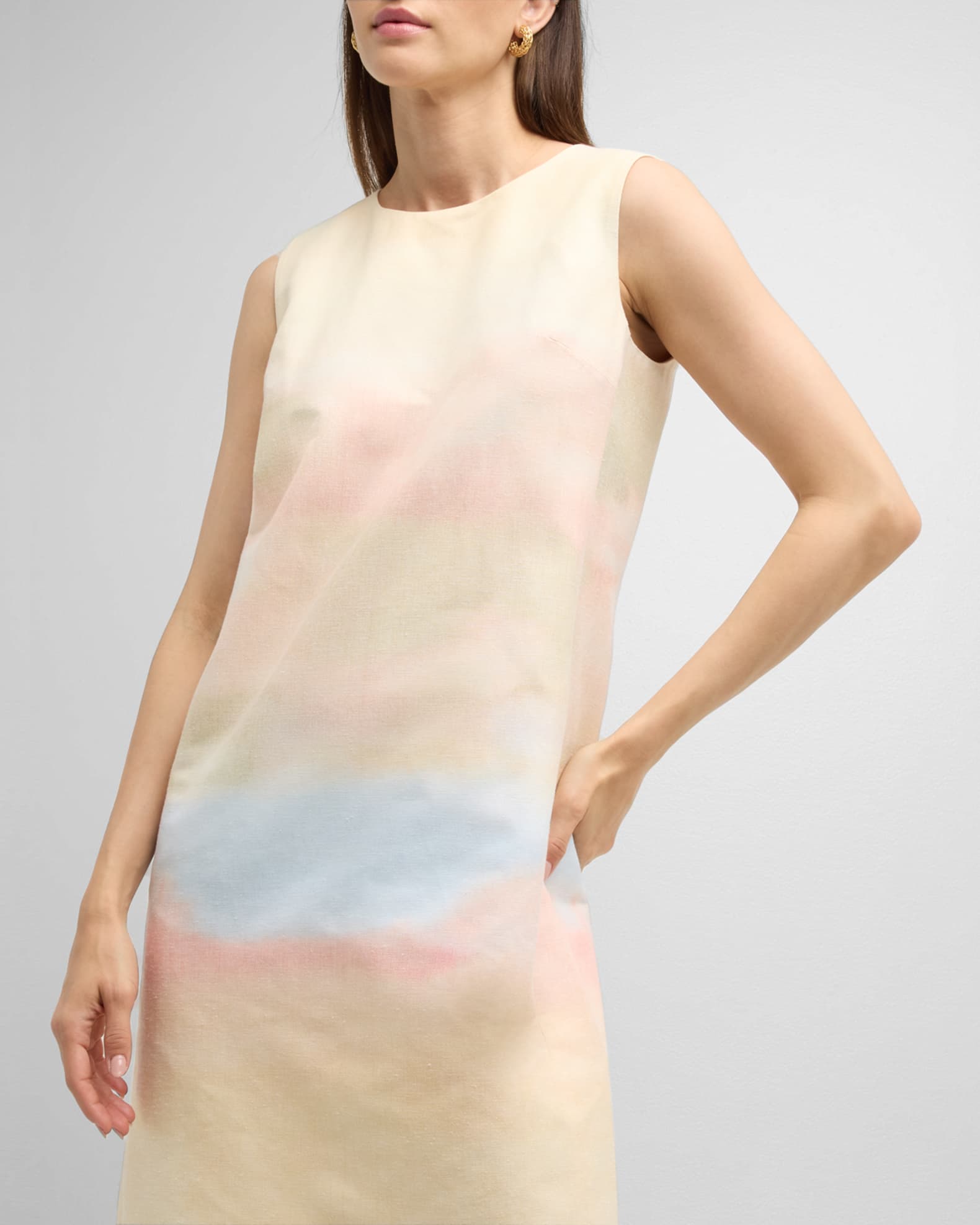 Lafayette 148 New York Horizon-Print Cotton Canvas Dress | Neiman Marcus