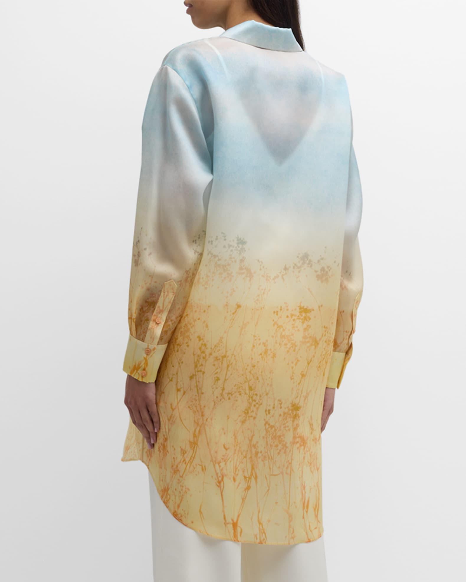 Lafayette 148 New York Oversized Marfa-Print Silk Organza Tunic ...