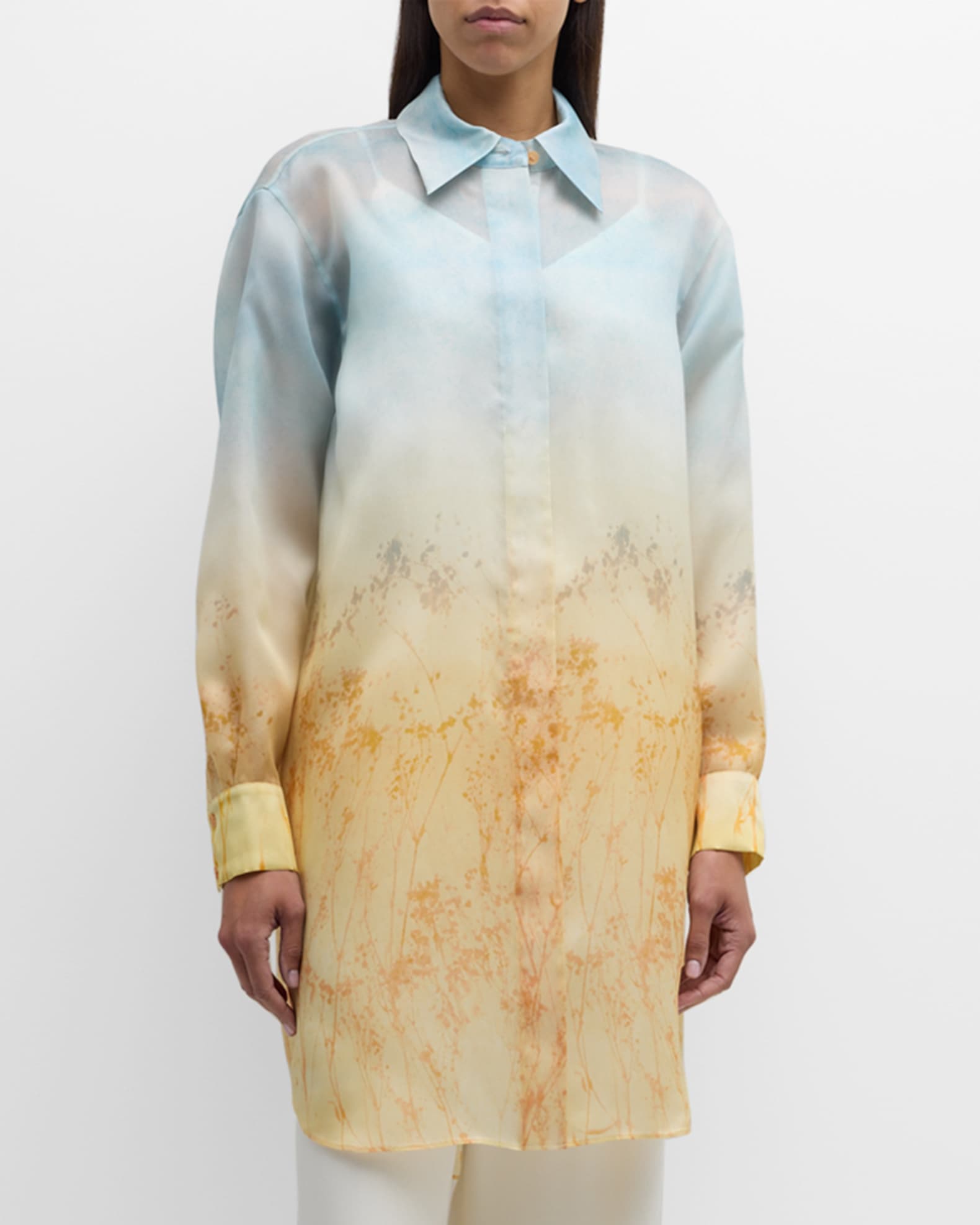 Lafayette 148 New York Oversized Marfa-Print Silk Organza Tunic ...