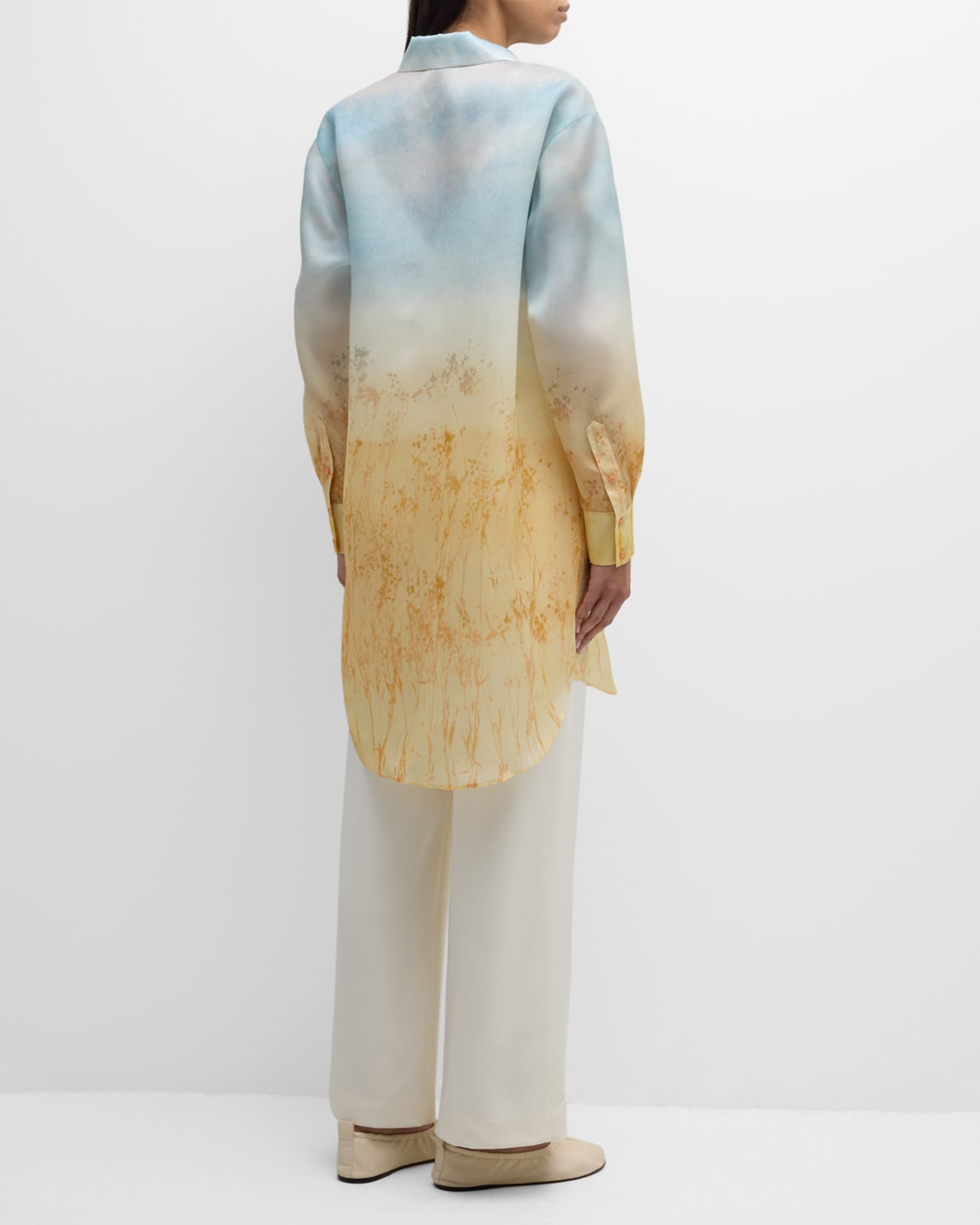 Lafayette 148 New York Oversized Marfa-Print Silk Organza Tunic ...