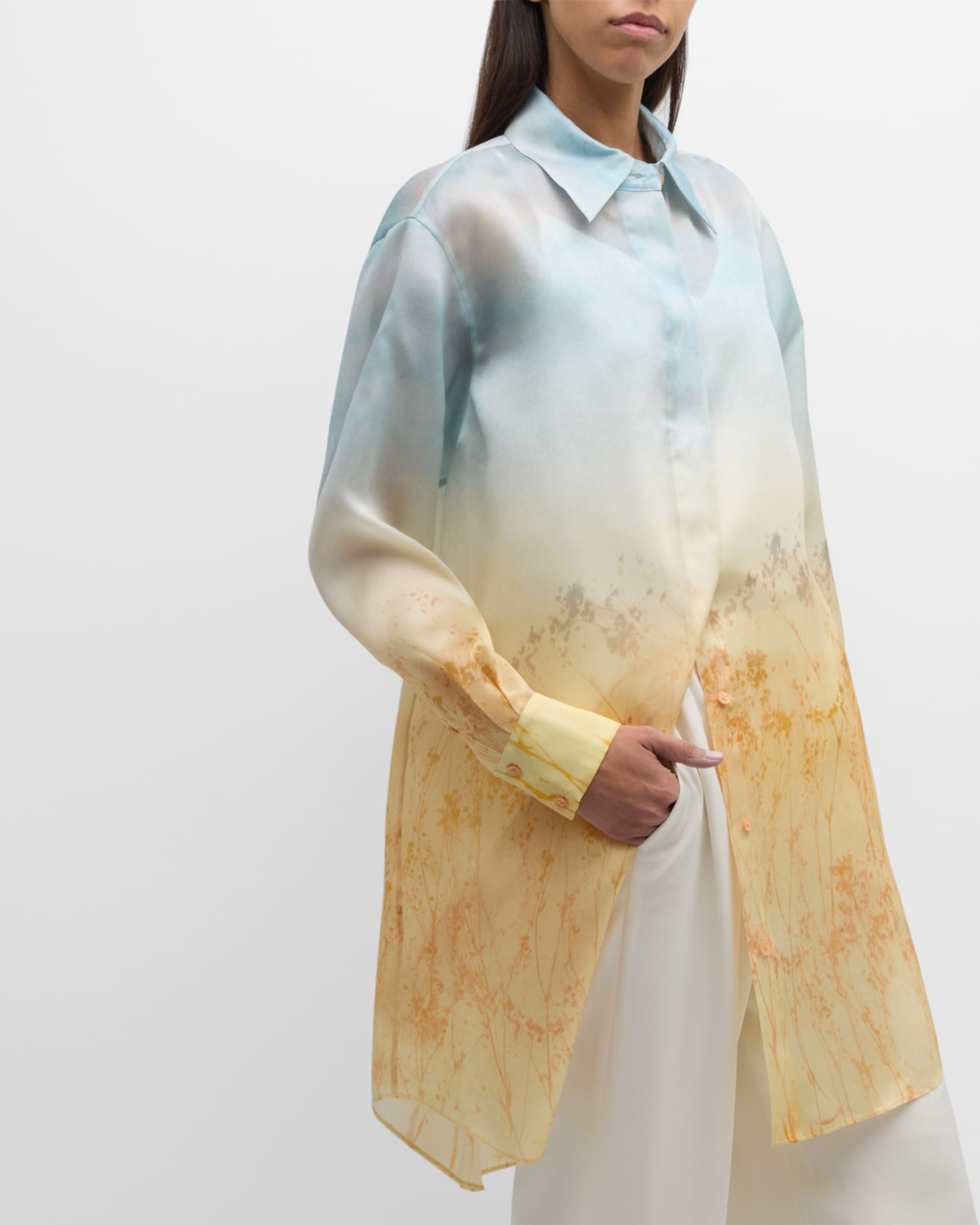Lafayette 148 New York Oversized Marfa-Print Silk Organza Tunic ...