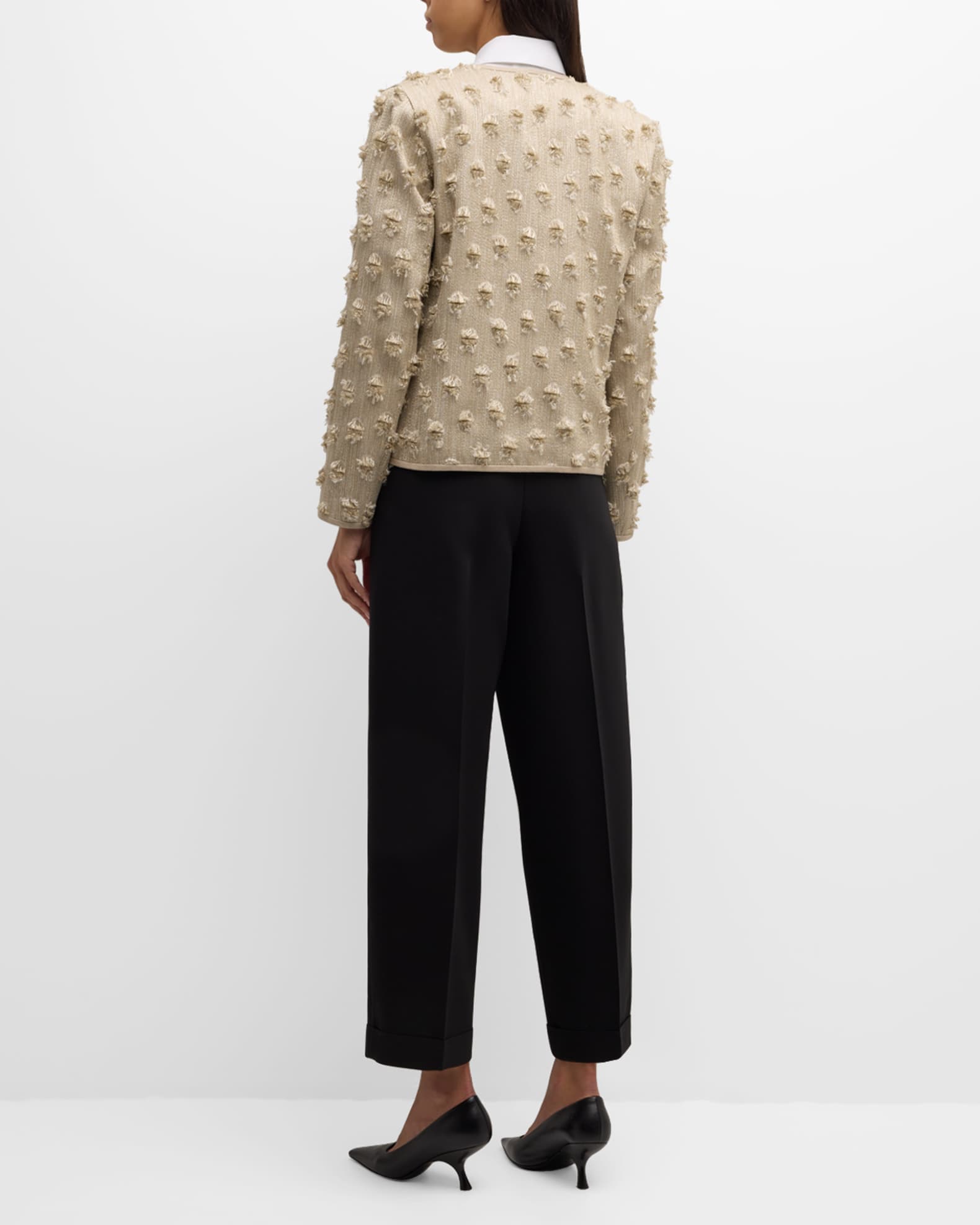 Lafayette 148 New York Open-Front Fringe Dot Jacquard Jacket | Neiman ...
