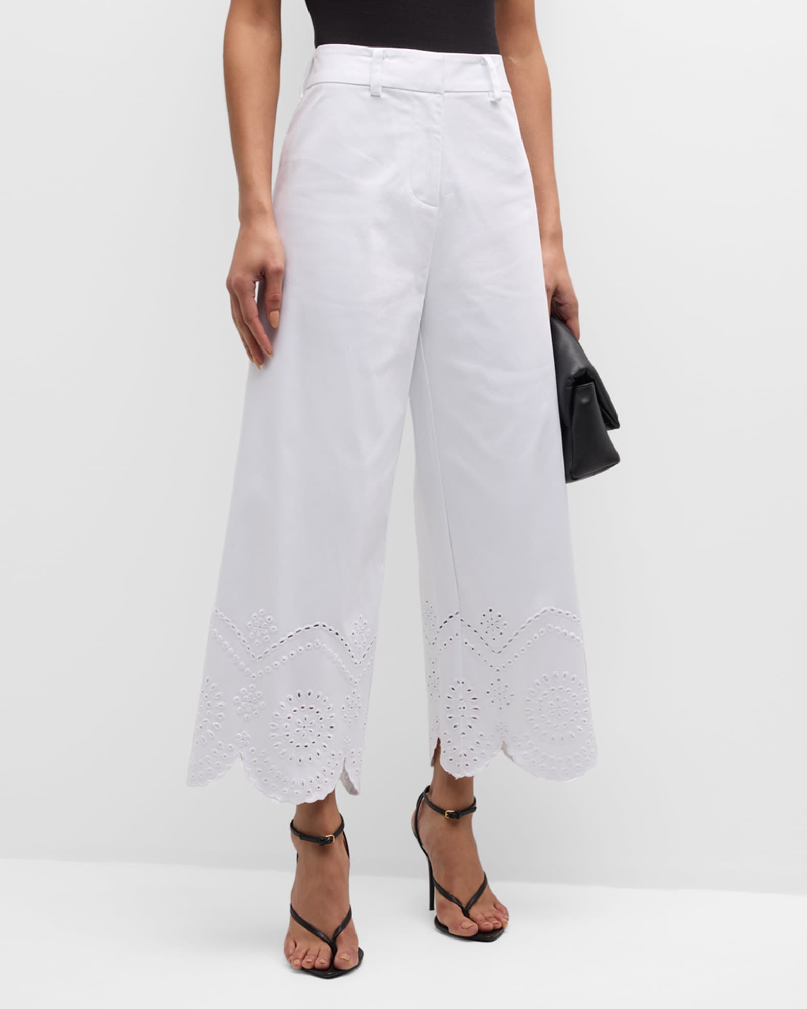 Robert Graham Blair Eyelet-Embroidered Wide-Leg Pants | Neiman Marcus