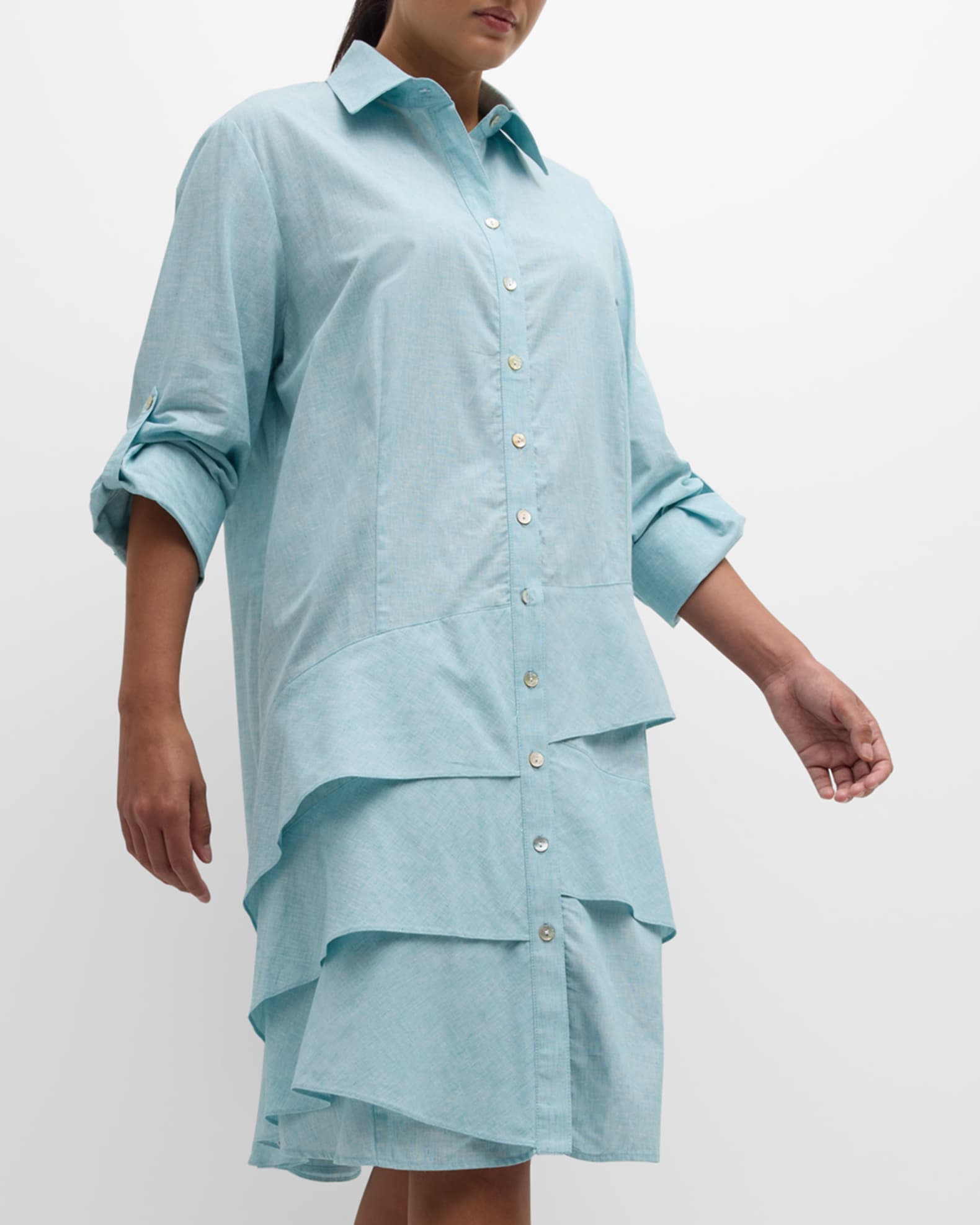 Finley Plus Size Jenna Oxford Ruffle Shirtdress | Neiman Marcus