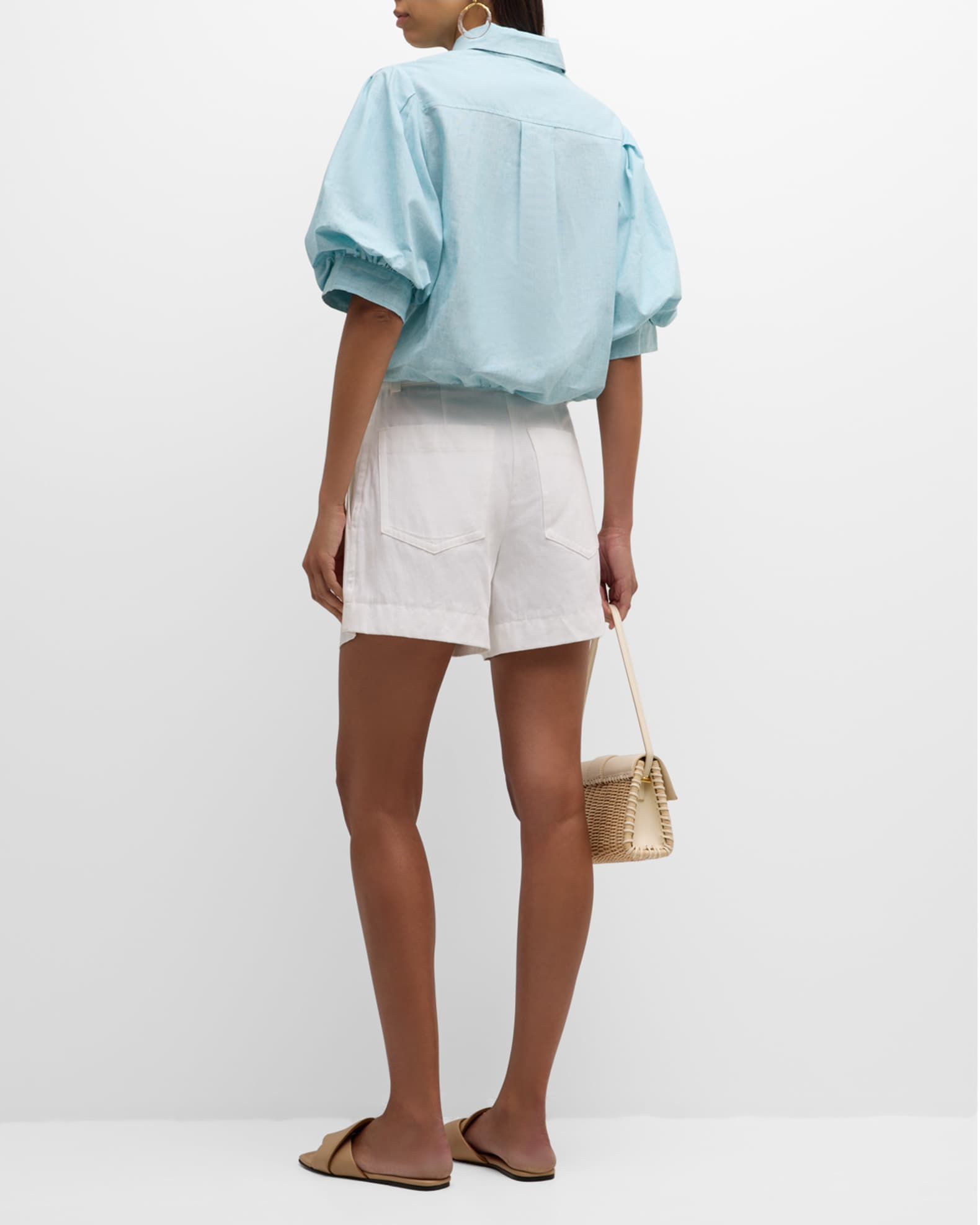 Finley Bomba Blouson-Sleeve Cotton-Linen Top | Neiman Marcus