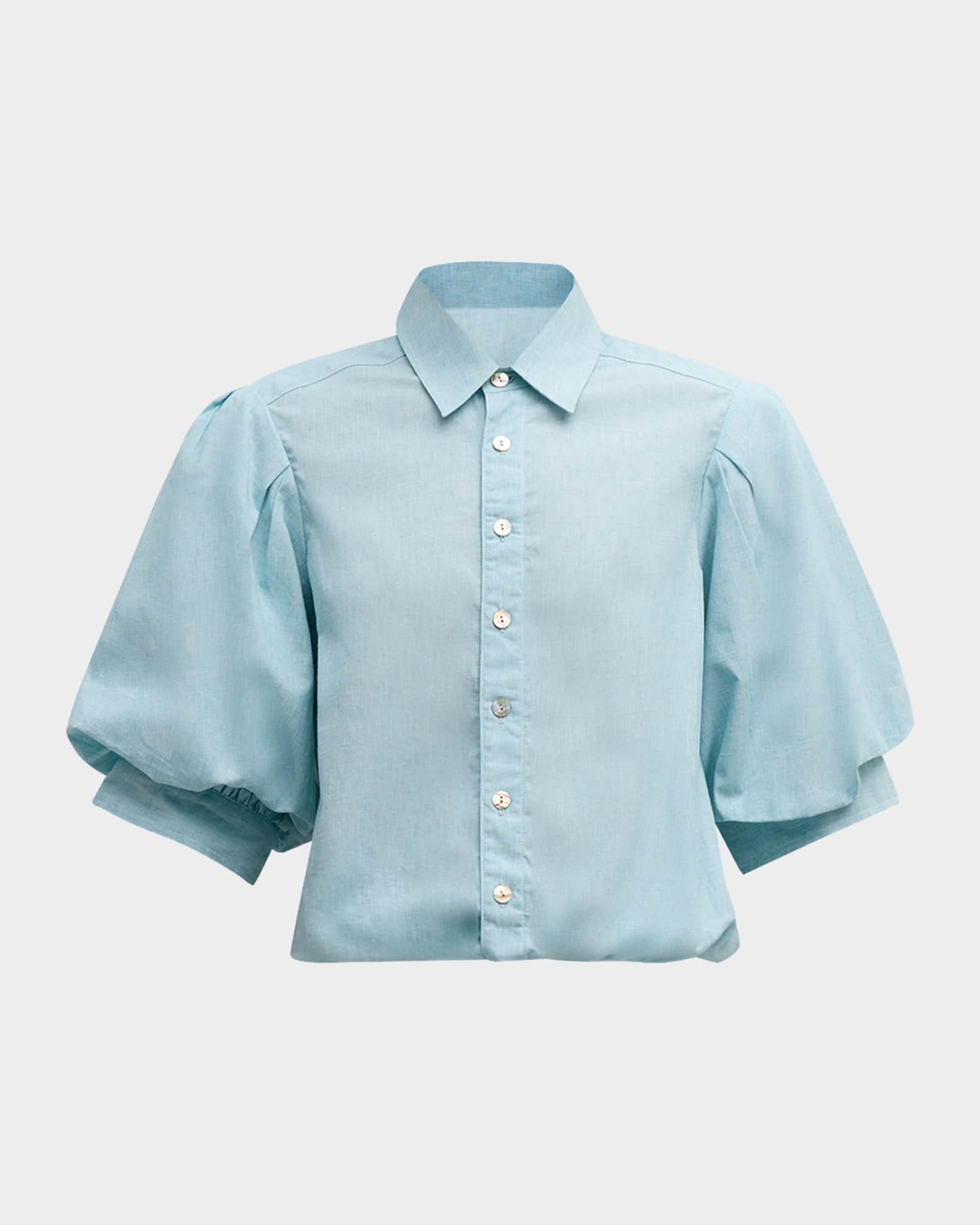 Finley Bomba Blouson-Sleeve Cotton-Linen Top | Neiman Marcus