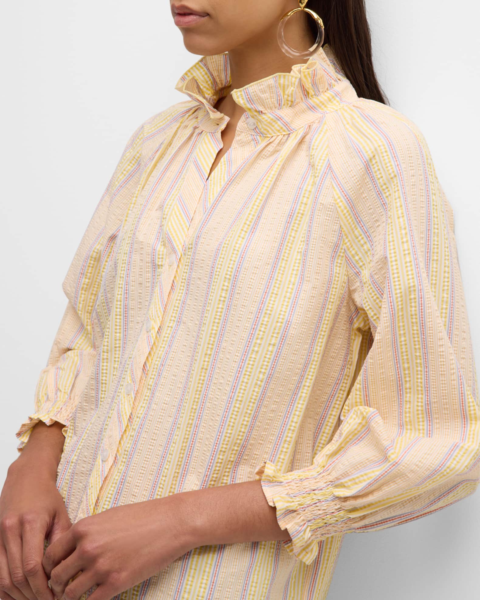 Finley Fiona Striped Seersucker Cotton Shirt | Neiman Marcus
