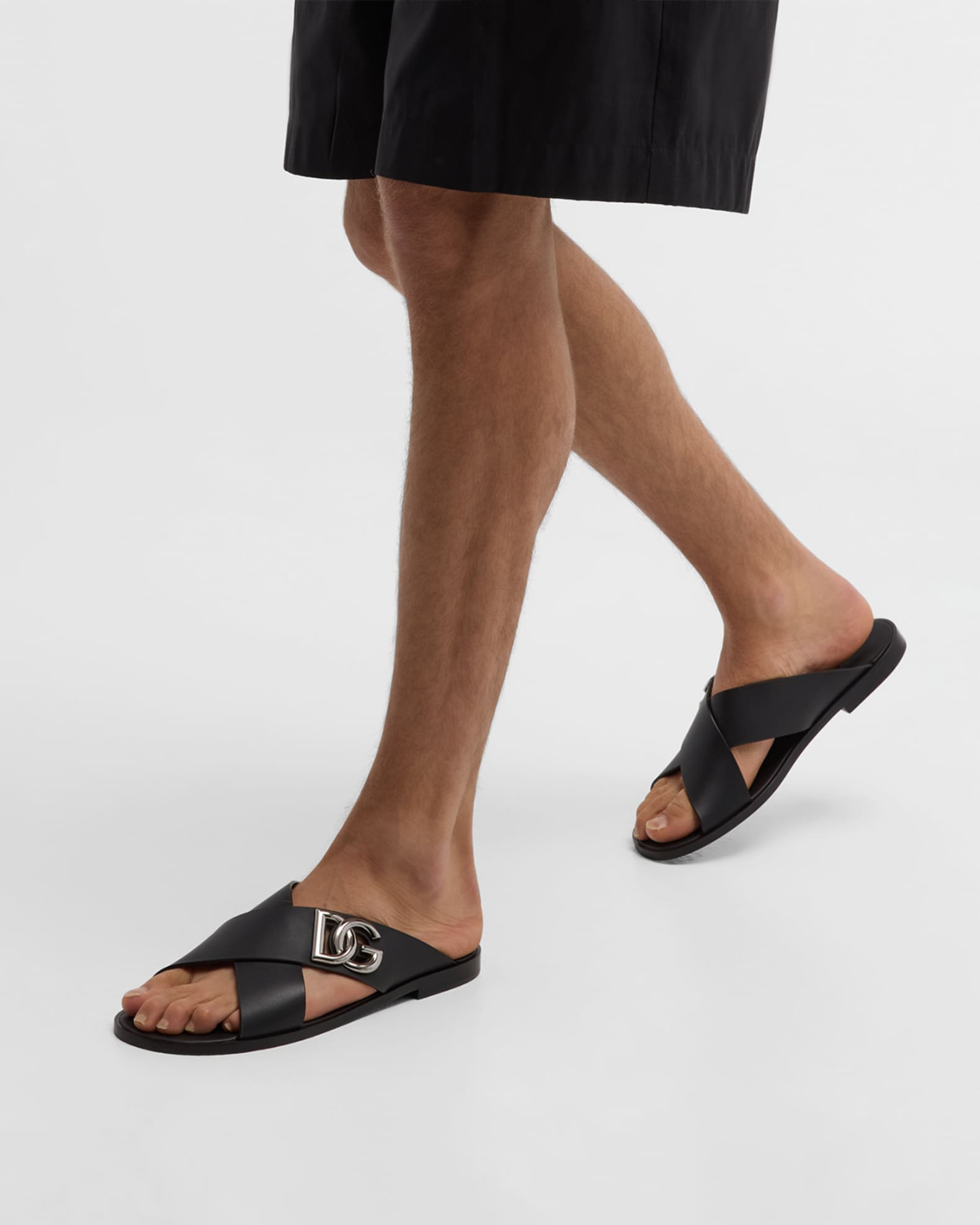 Dolce&Gabbana Men's DG Crisscross Leather Slide Sandals | Neiman Marcus