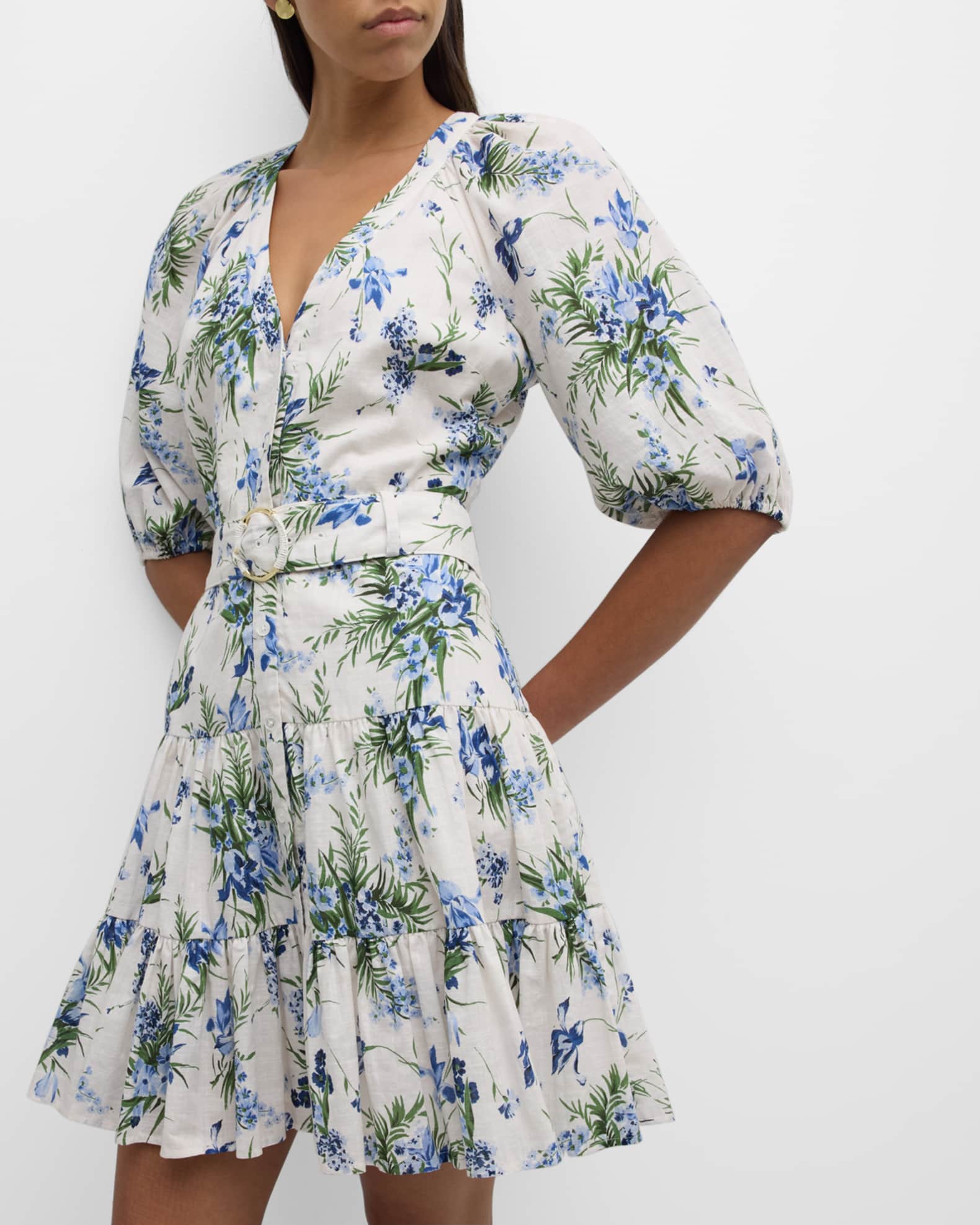 Veronica Beard Dewey Floral Button-Front Mini Dress | Neiman Marcus