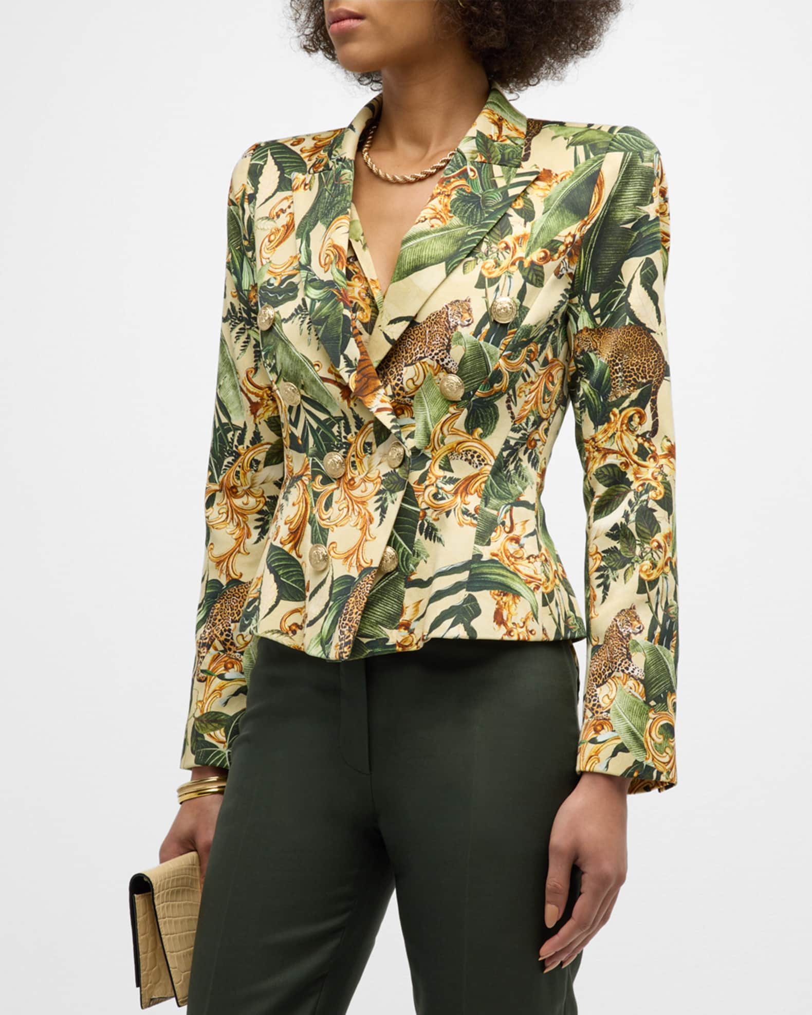 L'Agence Bethany Jungle Printed Structured Blazer | Neiman Marcus