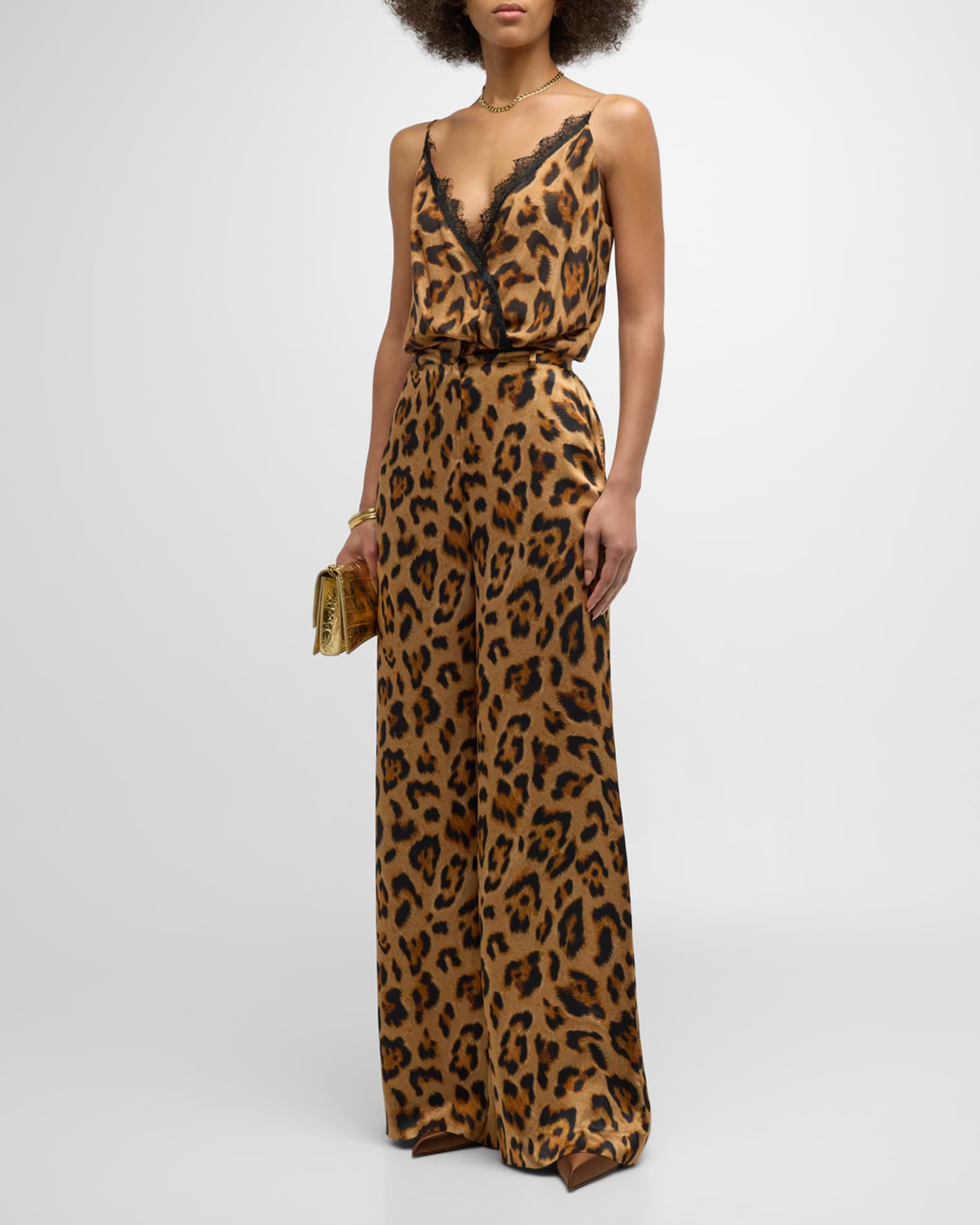 L'Agence Pilar Leopard Silk Wide-Leg Pants | Neiman Marcus