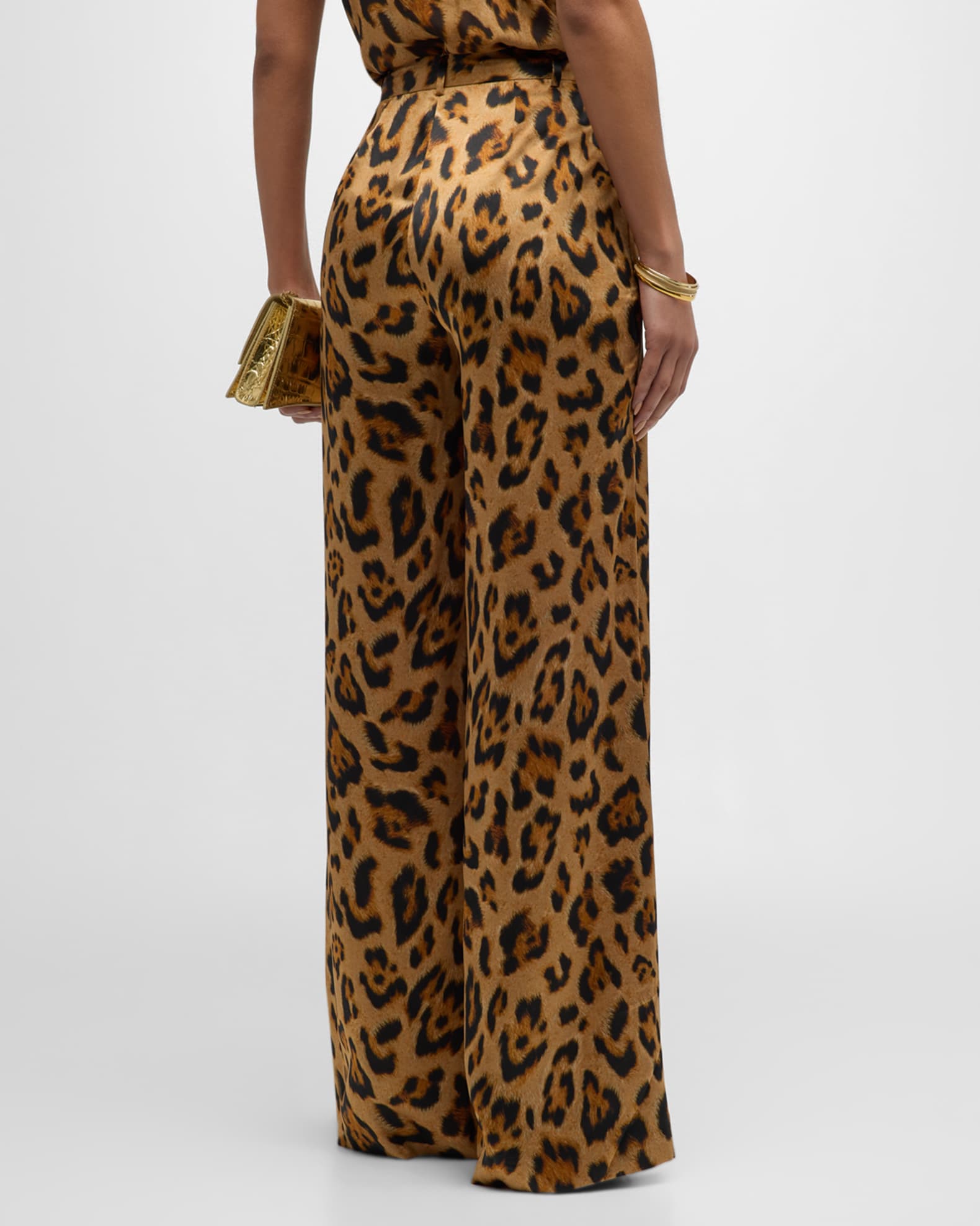 L'Agence Pilar Leopard Silk Wide-Leg Pants | Neiman Marcus
