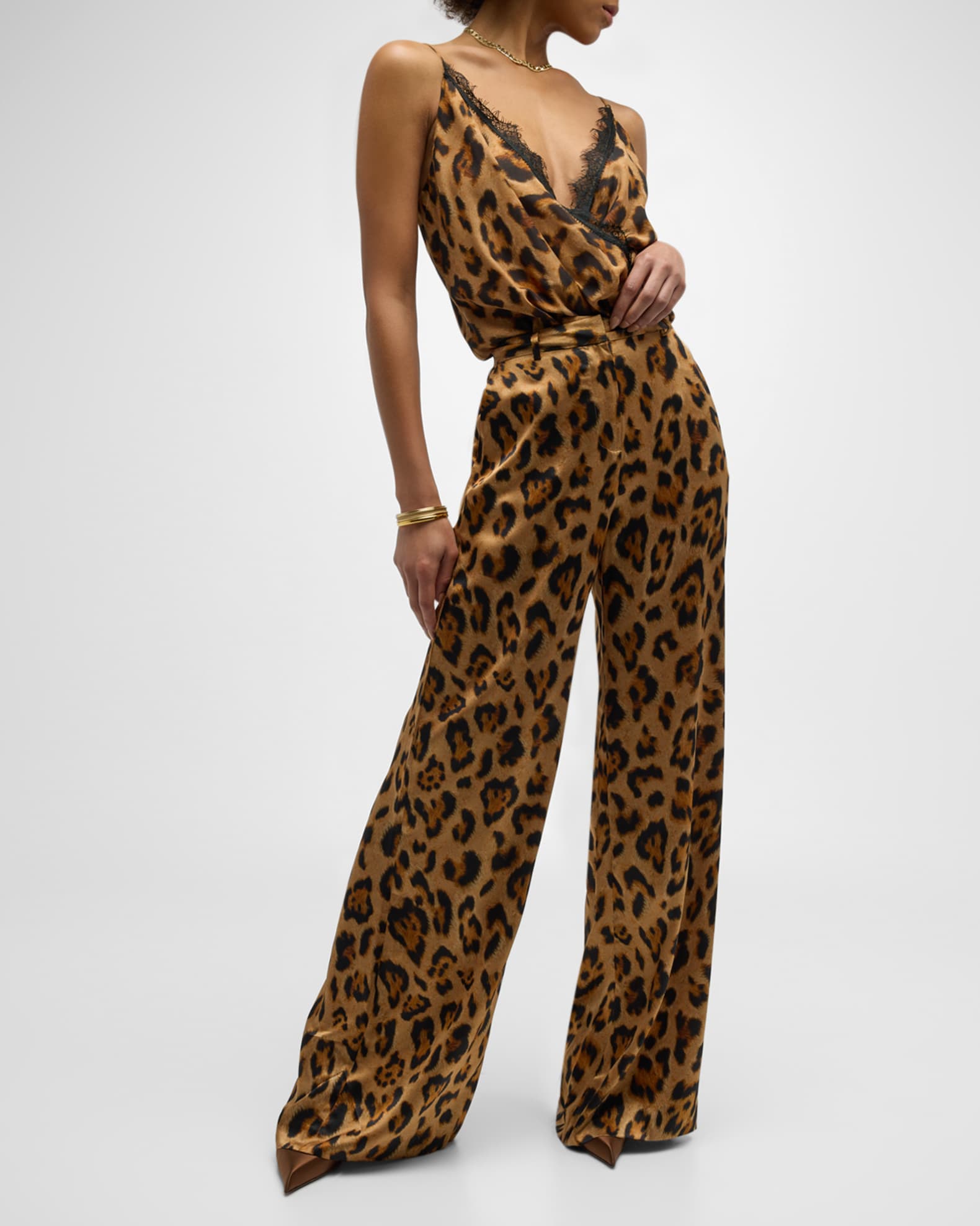 L'Agence Pilar Leopard Silk Wide-Leg Pants | Neiman Marcus