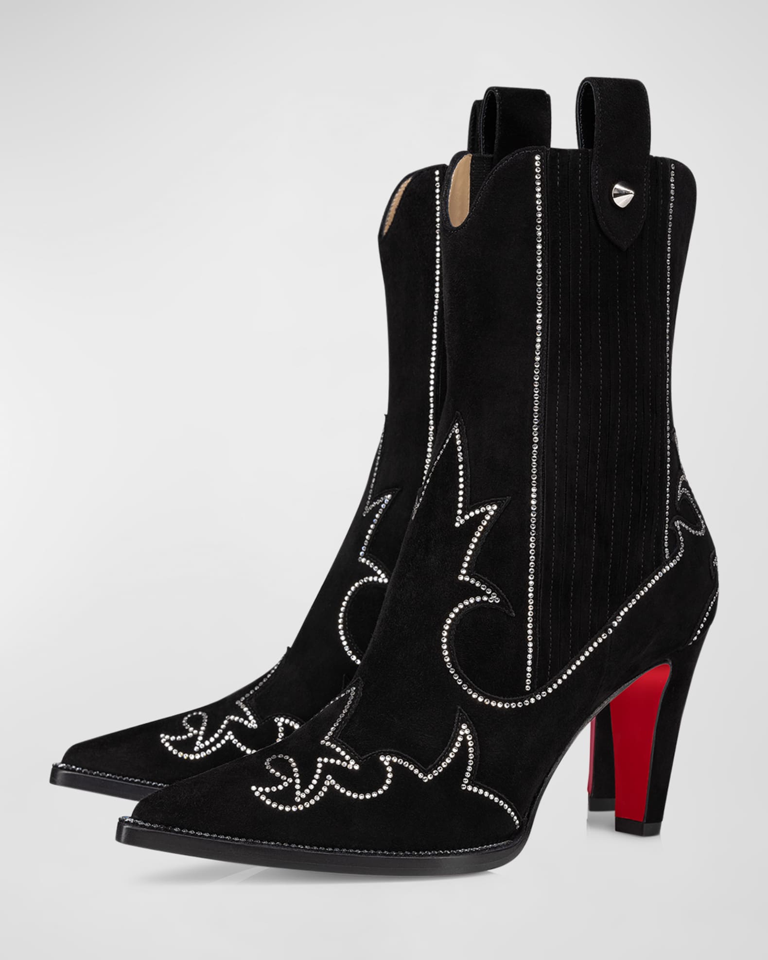 Christian Louboutin Strass Suede Red Sole Western Booties | Neiman Marcus