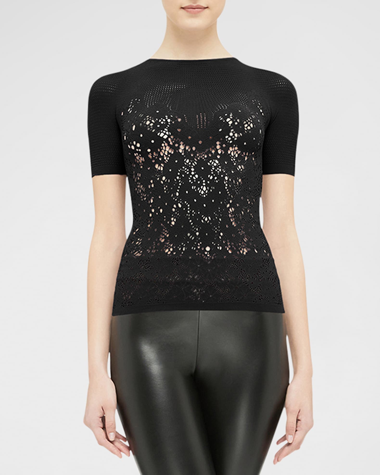 Wolford Flower Lace Slim Short-Sleeve Top | Neiman Marcus
