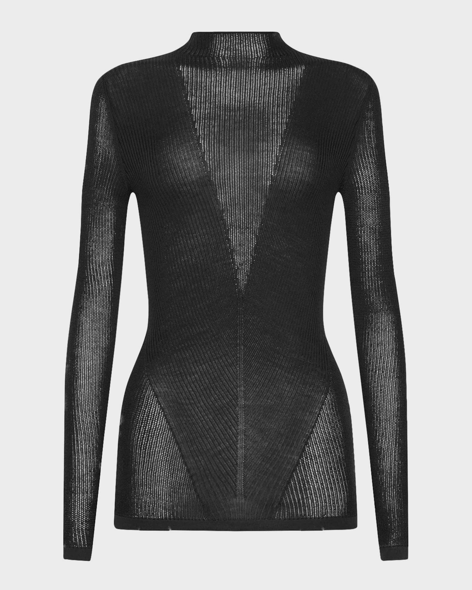 Wolford Aurora Rib Net Wool Long-Sleeve Top | Neiman Marcus