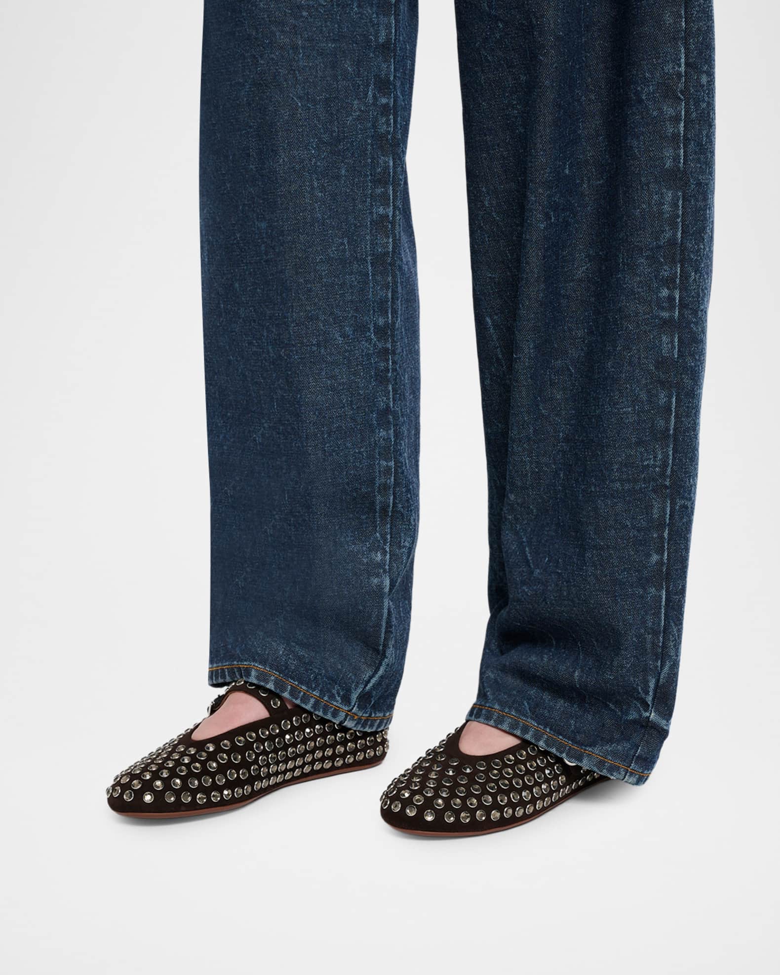 ALAIA Crystal Stud Mary Jane Ballerina Flats | Neiman Marcus