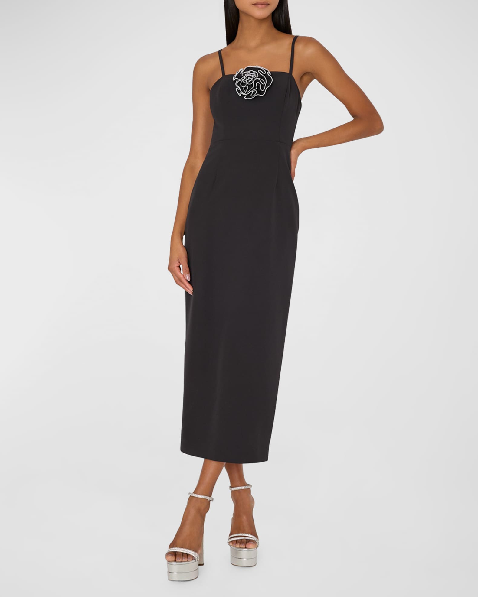 Milly Allison Sleeveless Rosette Column Midi Dress | Neiman Marcus