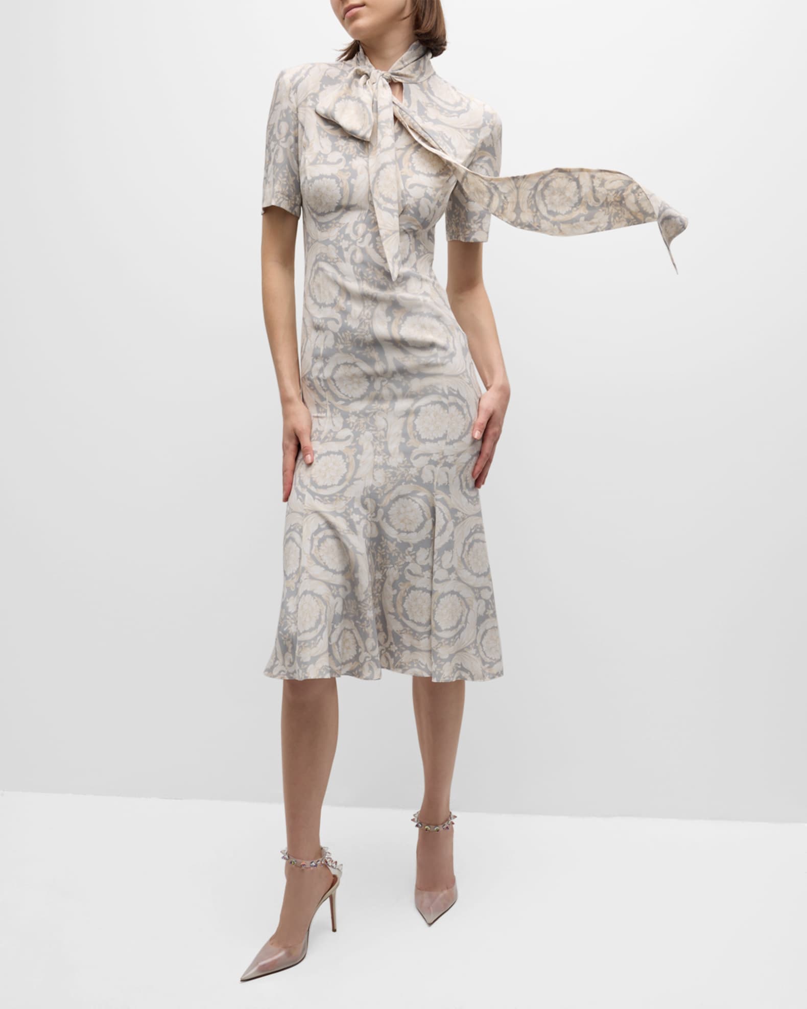 Versace Barocco Printed Crepe De Chine Dress | Neiman Marcus