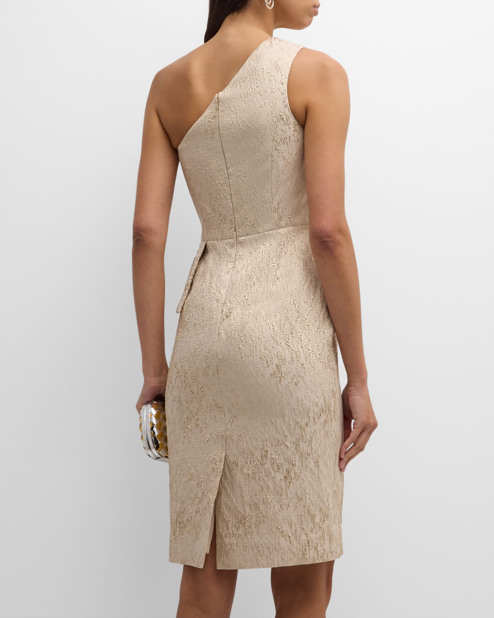 Rickie Freeman for Teri Jon One-Shoulder Metallic Jacquard Dress ...