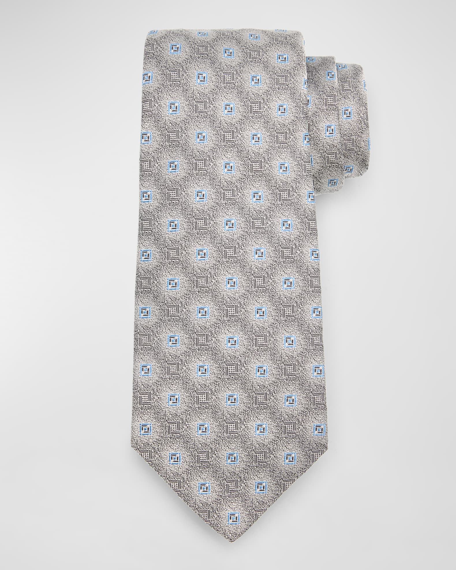 Kiton Men's Diamond Patterned Tie, Silver | Neiman Marcus