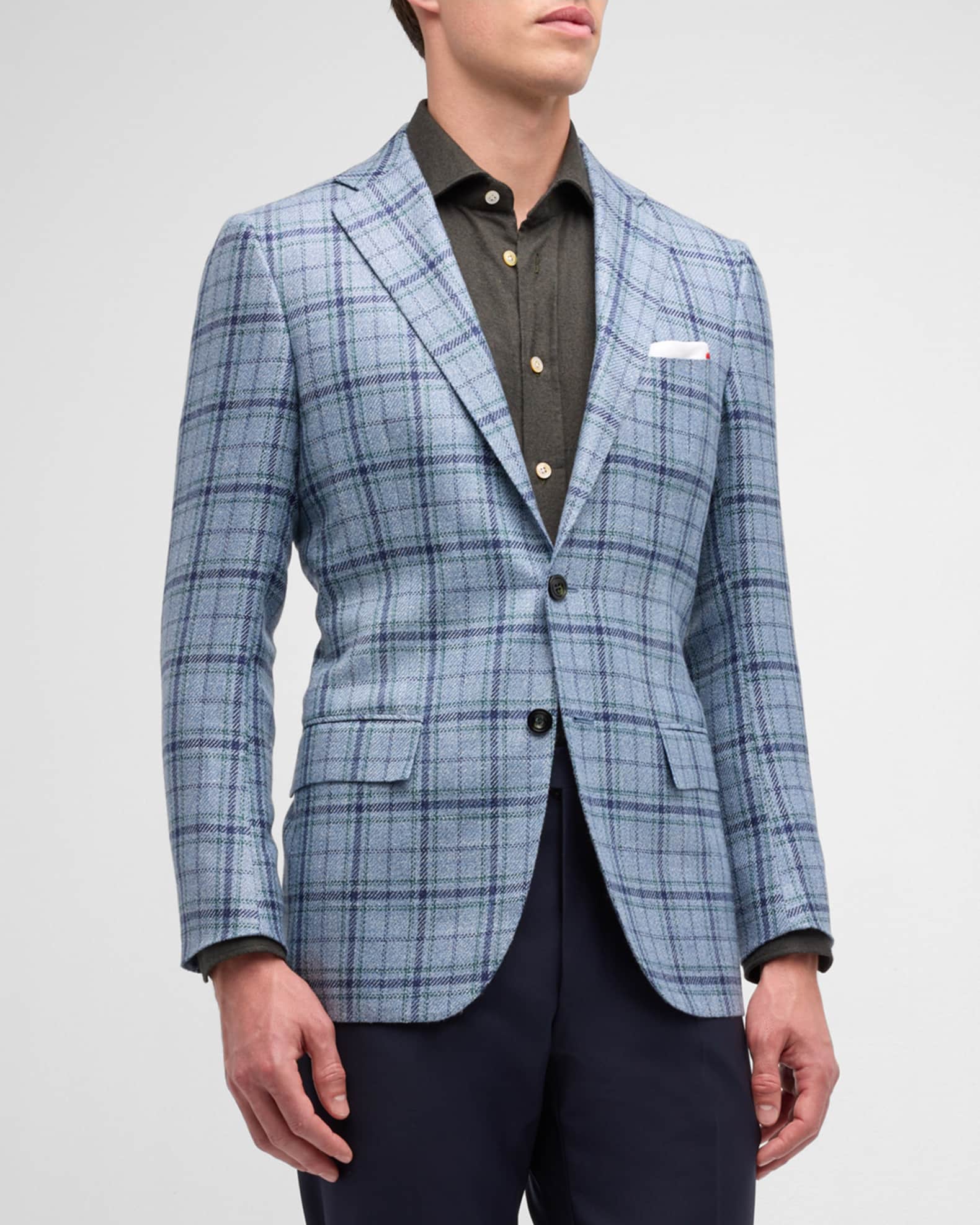 Kiton Men's Plaid Wool-Cashmere Sport Coat | Neiman Marcus