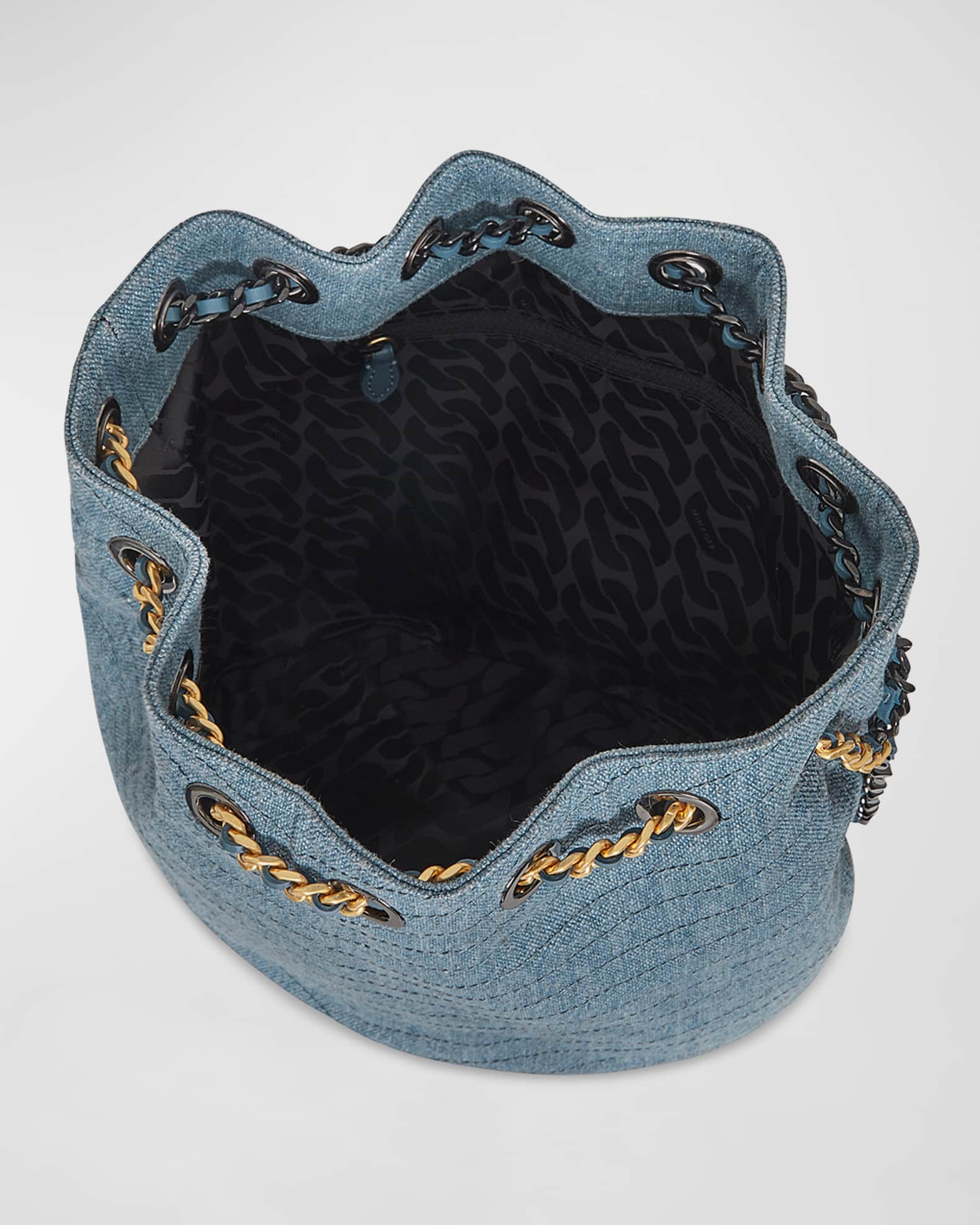 Rebecca Minkoff Chain Drawstring Denim Bucket Bag | Neiman Marcus