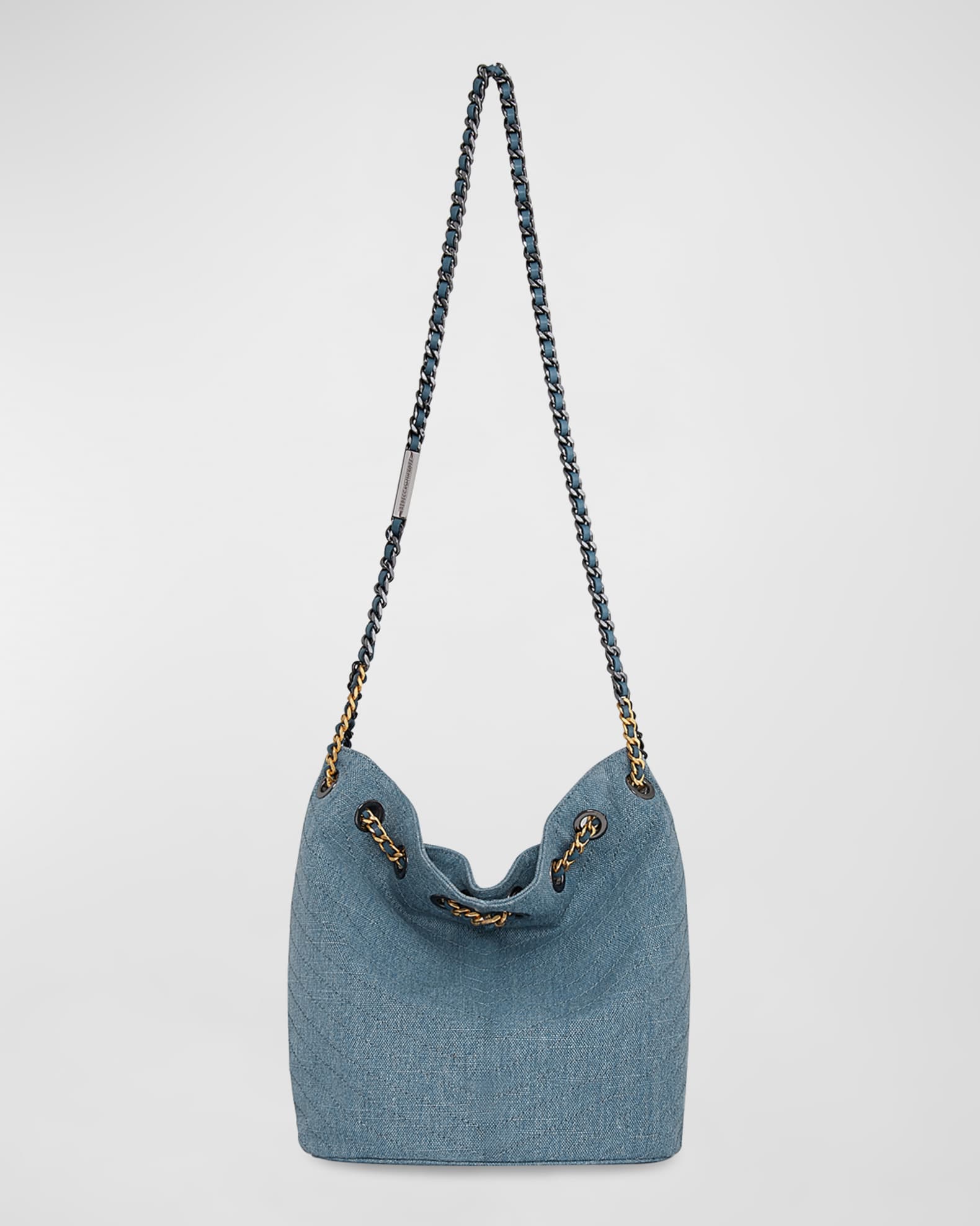 Rebecca Minkoff Chain Drawstring Denim Bucket Bag | Neiman Marcus