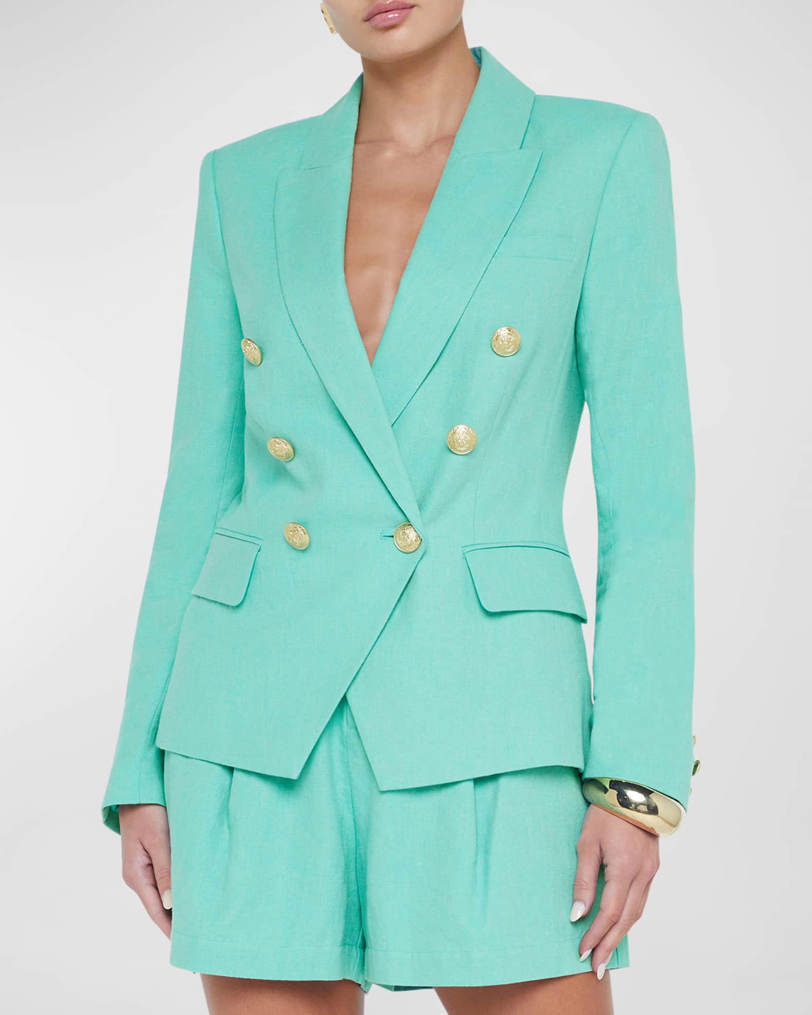 L'Agence Kenzie Linen and Cotton Double-Breasted Blazer | Neiman Marcus