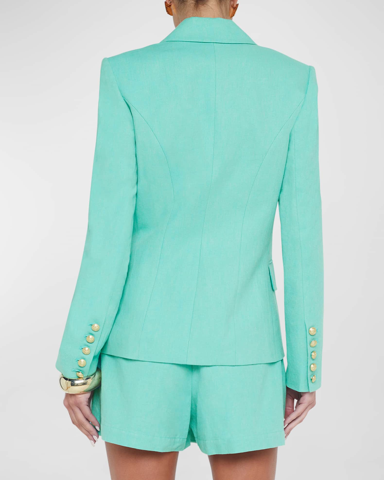 L'Agence Kenzie Linen and Cotton Double-Breasted Blazer | Neiman Marcus