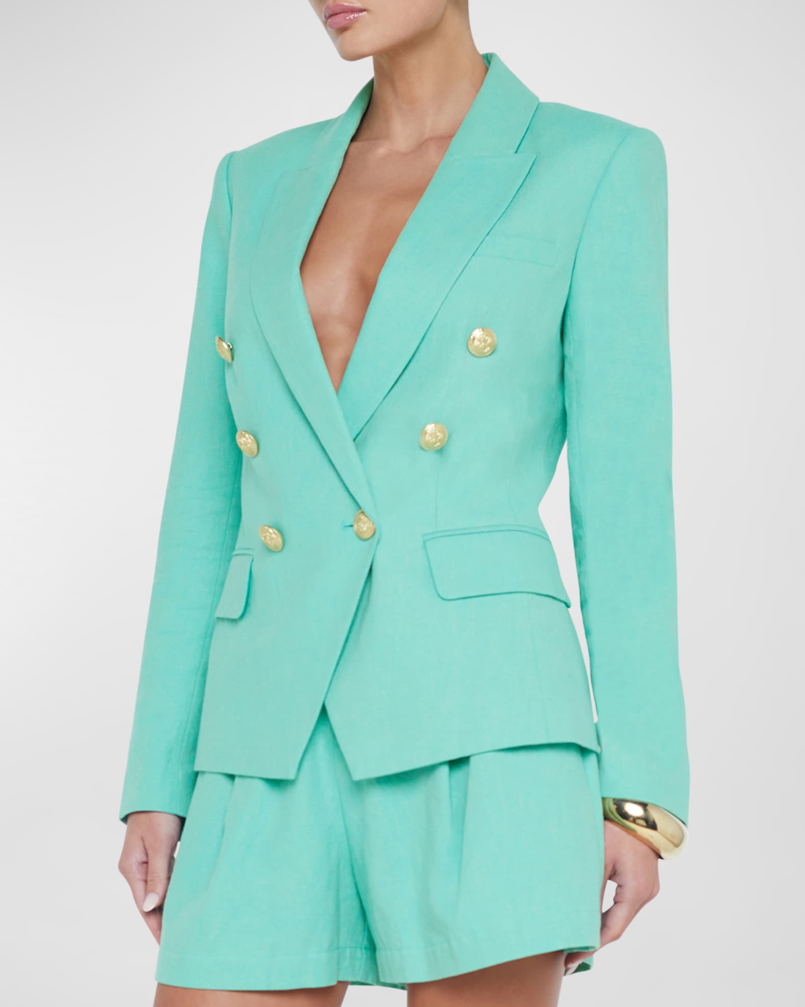 L'Agence Kenzie Linen and Cotton Double-Breasted Blazer | Neiman Marcus