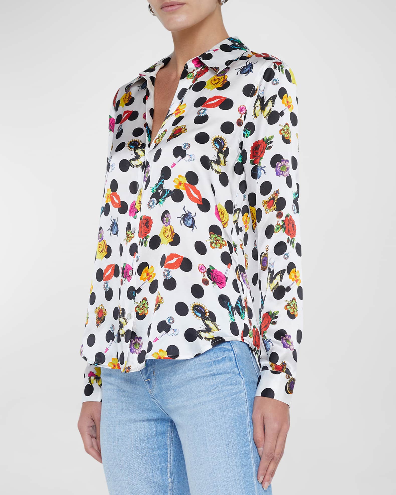 L'Agence Tyler Dotted Floral Silk Blouse | Neiman Marcus