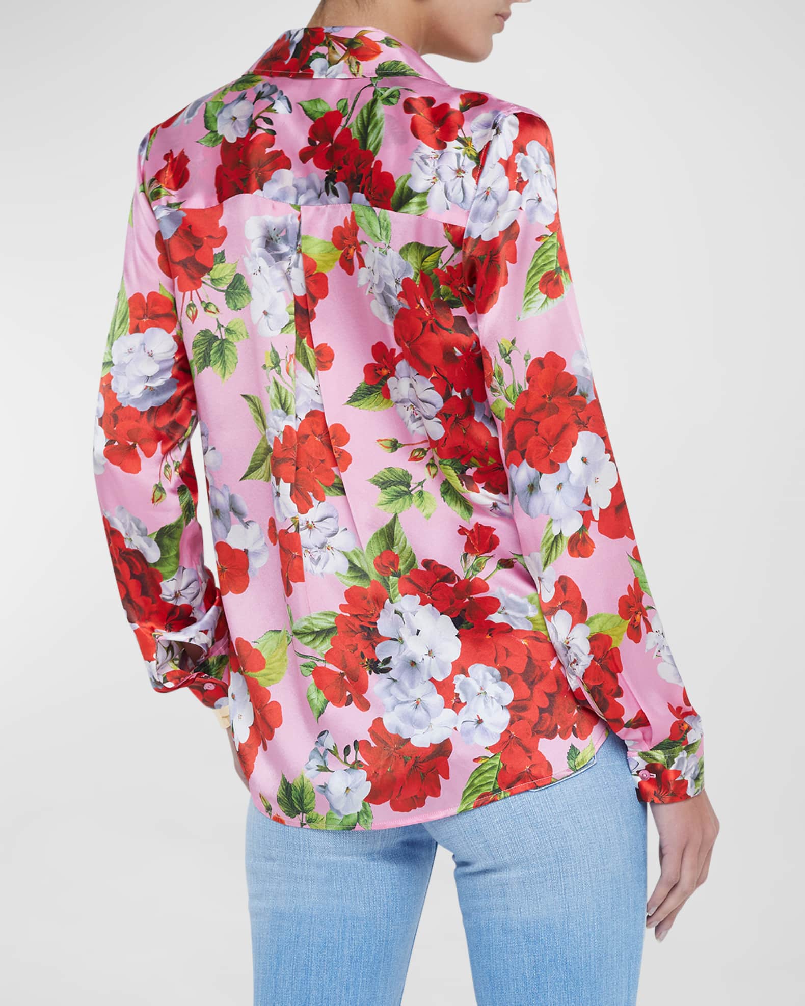 L'Agence Tyler Floral-Print Silk Blouse | Neiman Marcus