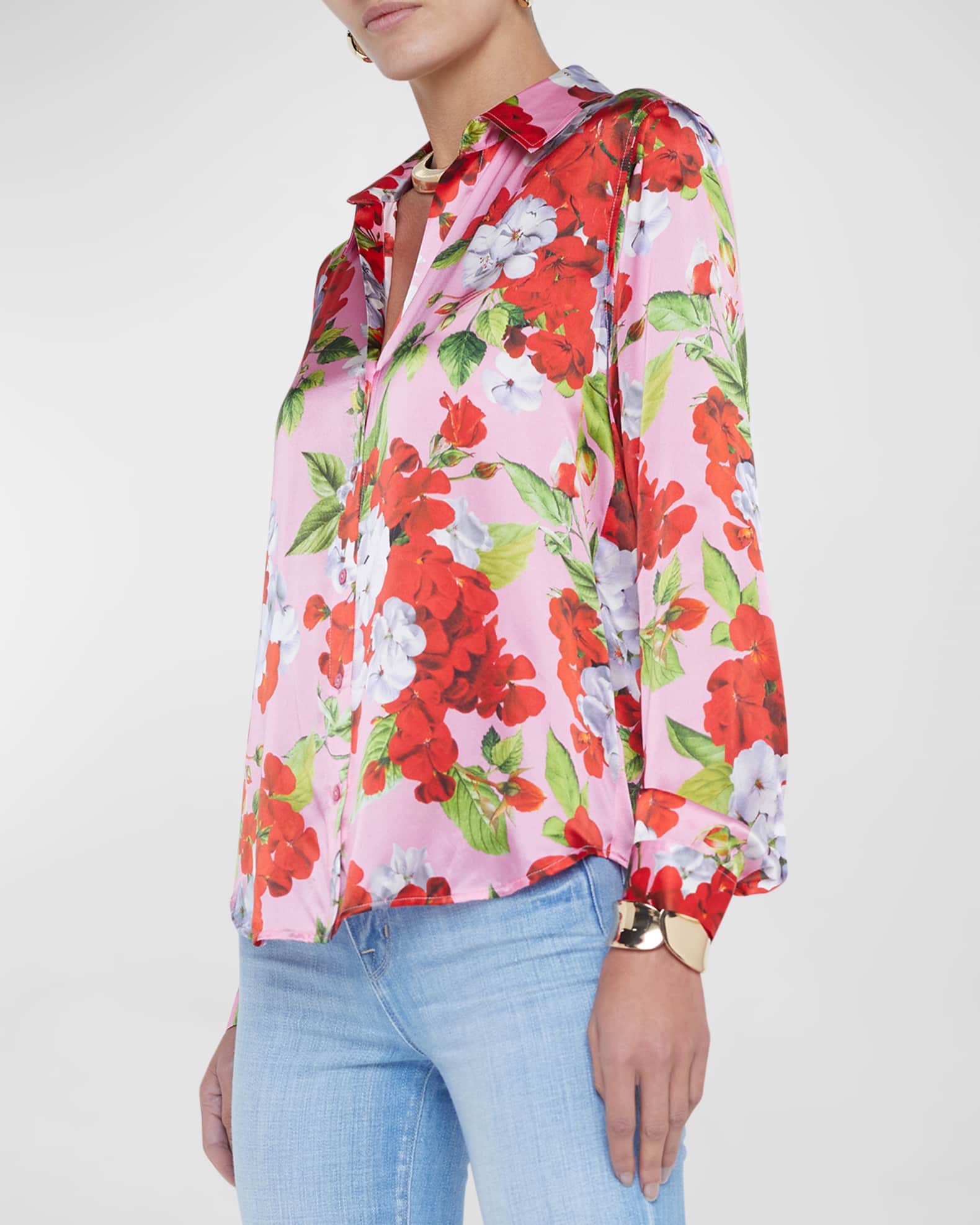 L'Agence Tyler Floral-Print Silk Blouse | Neiman Marcus
