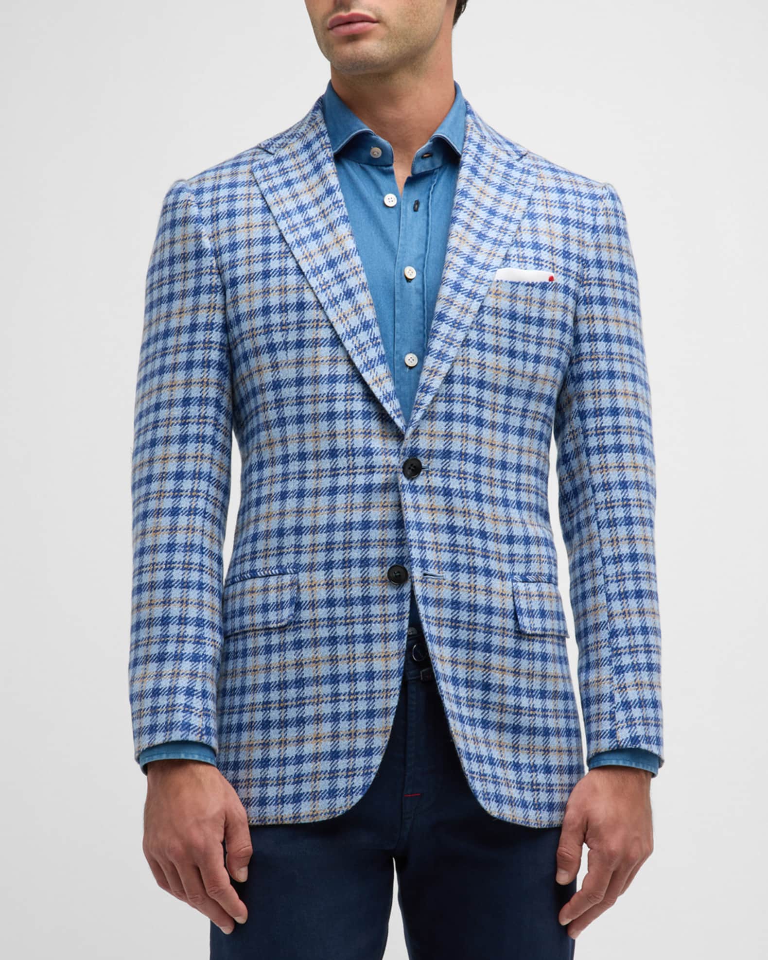 Kiton Men's Wool-Cashmere Check Sport Coat | Neiman Marcus
