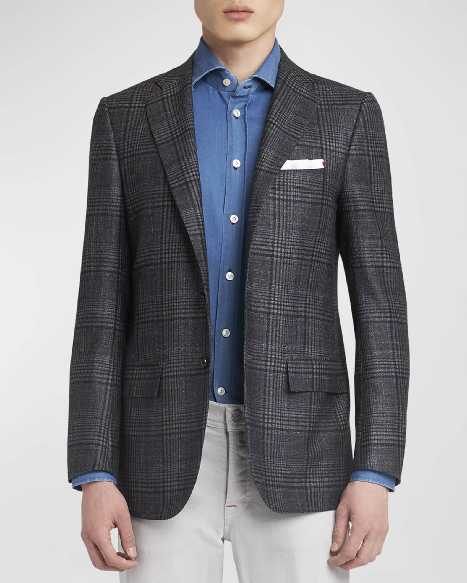Kiton Men's Plaid Wool-Cashmere Sport Coat | Neiman Marcus