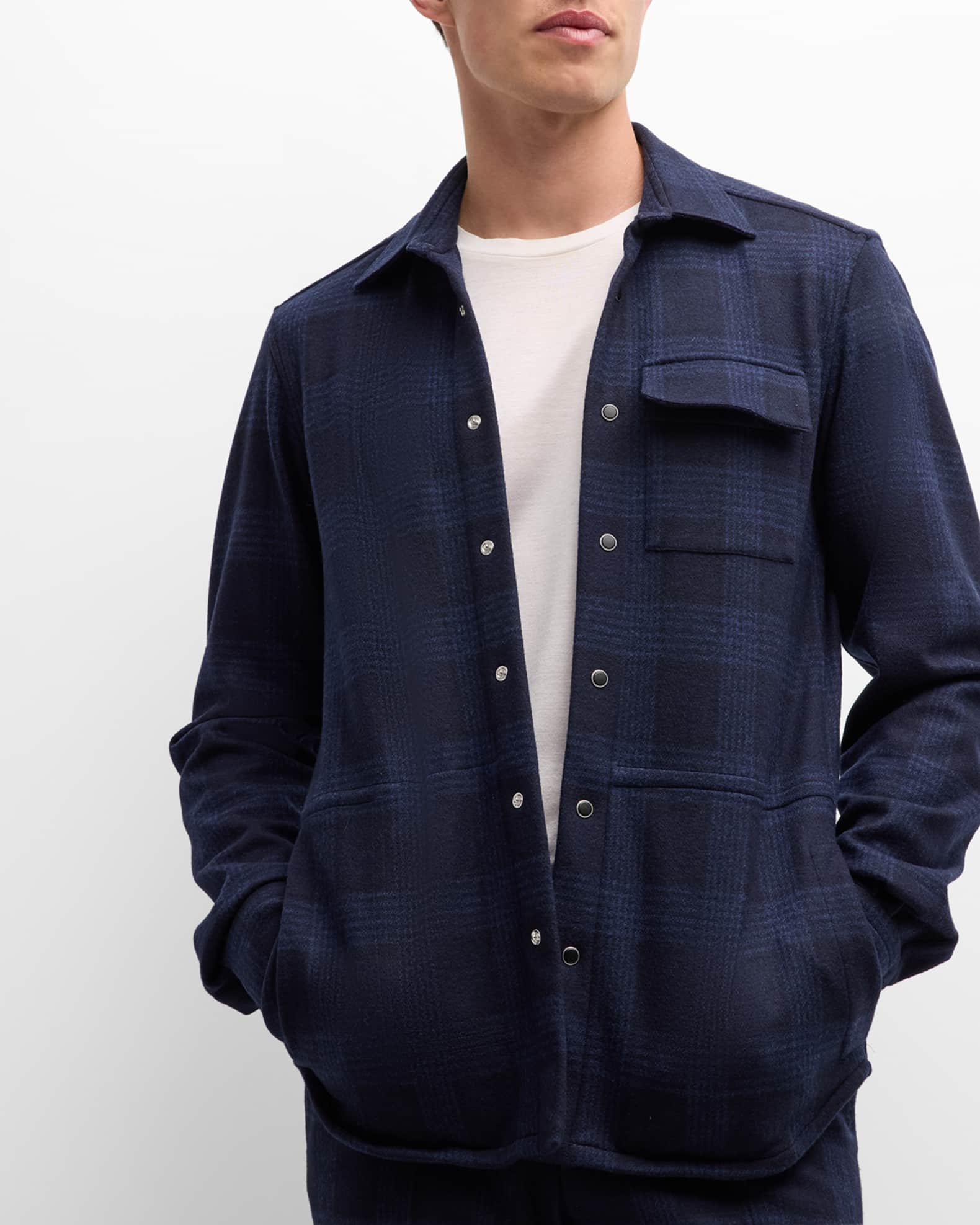 Kiton Men's Wool Plaid Overshirt | Neiman Marcus