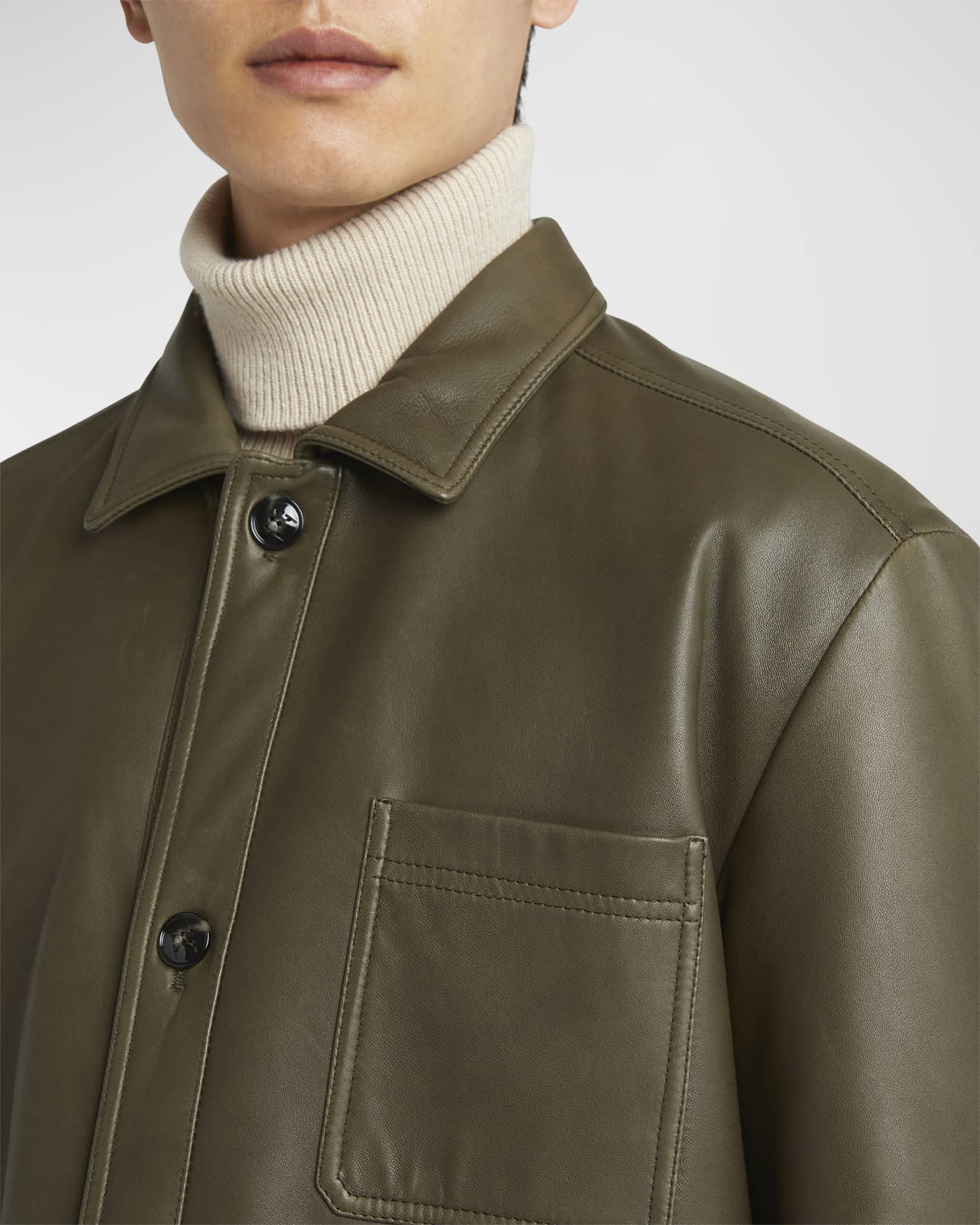 Kiton Men's Napa Leather Shirt Jacket | Neiman Marcus